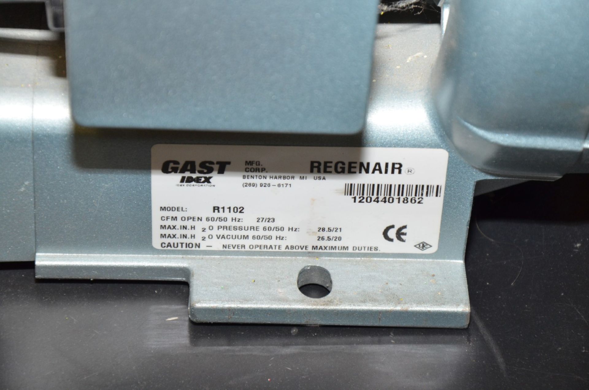 GAST R1102 ELECTRIC REGENERATIVE VACUUM BLOWER WITH 27 CFM CAPACITY, S ...