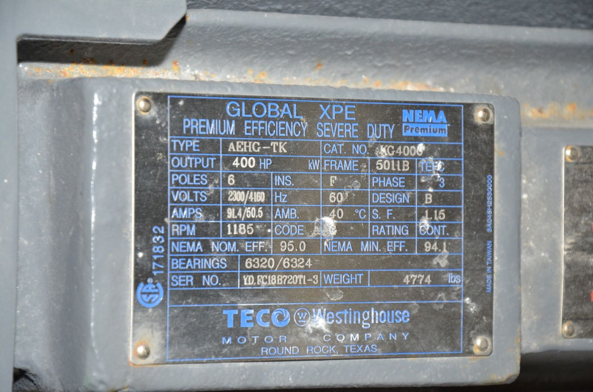 { Choice of lots: 1015 } TECO 400 HP 2300/4160V 1185 RPM ELECTRIC MOTOR ...