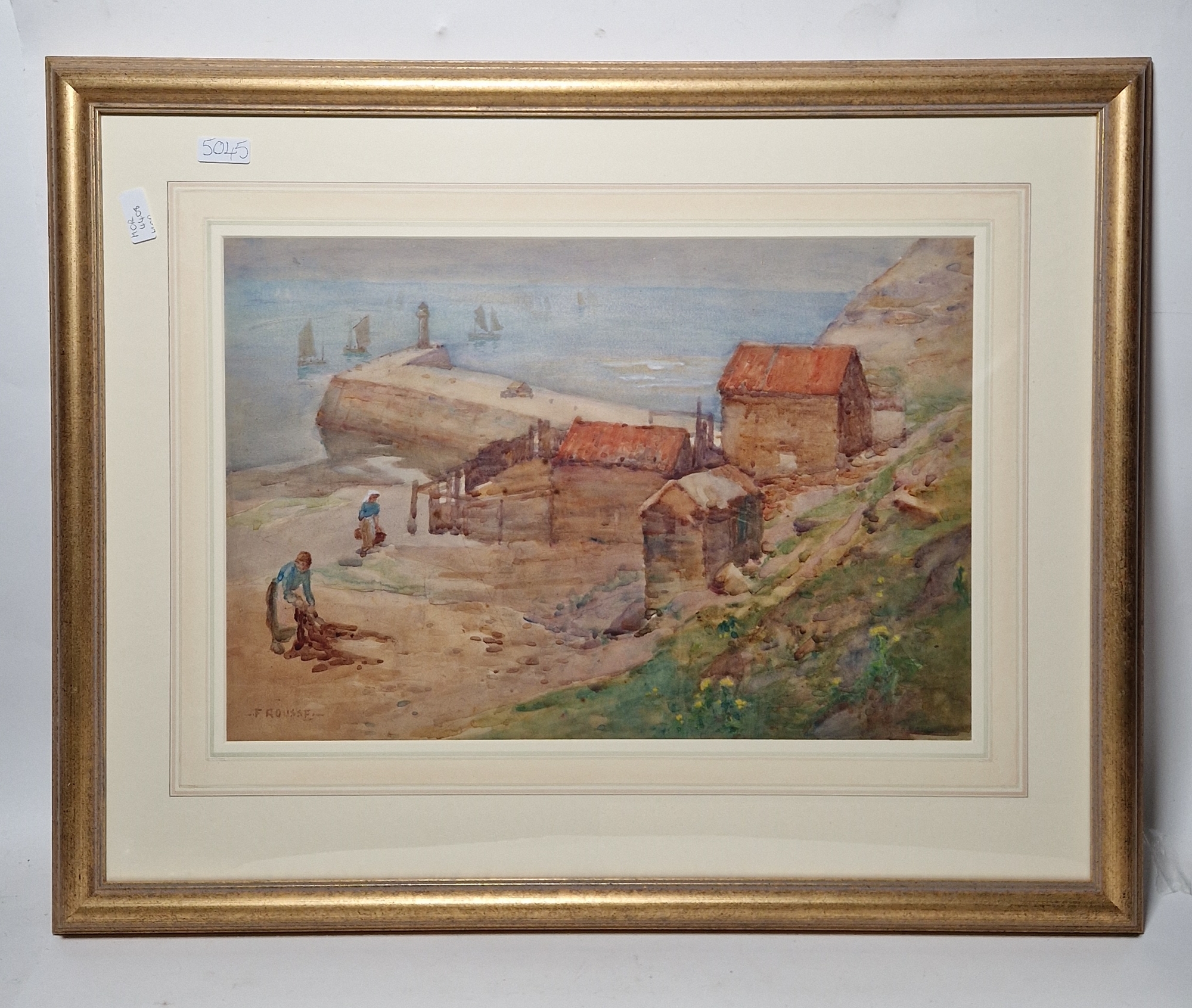 Frank Rousse (act. 1894-1917) Watercolour Whitby coastal scene with ...