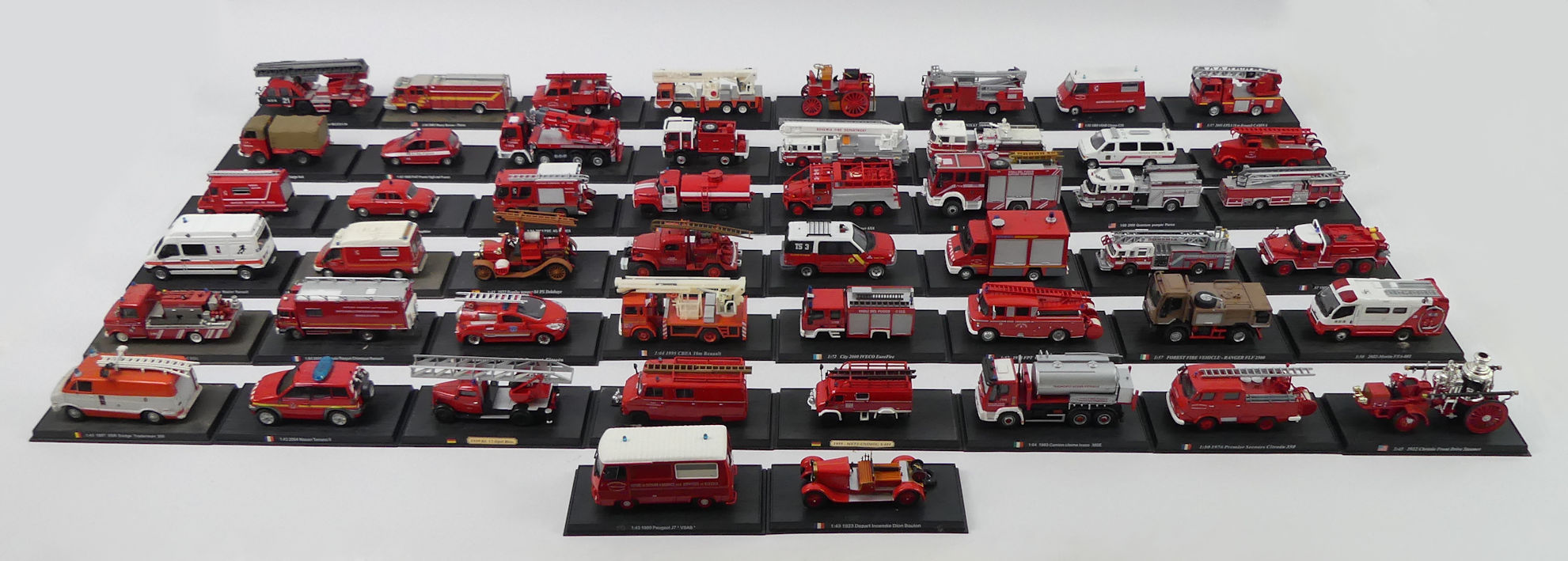 Fifty Del Prado static models of Fire Rescue vehicles.