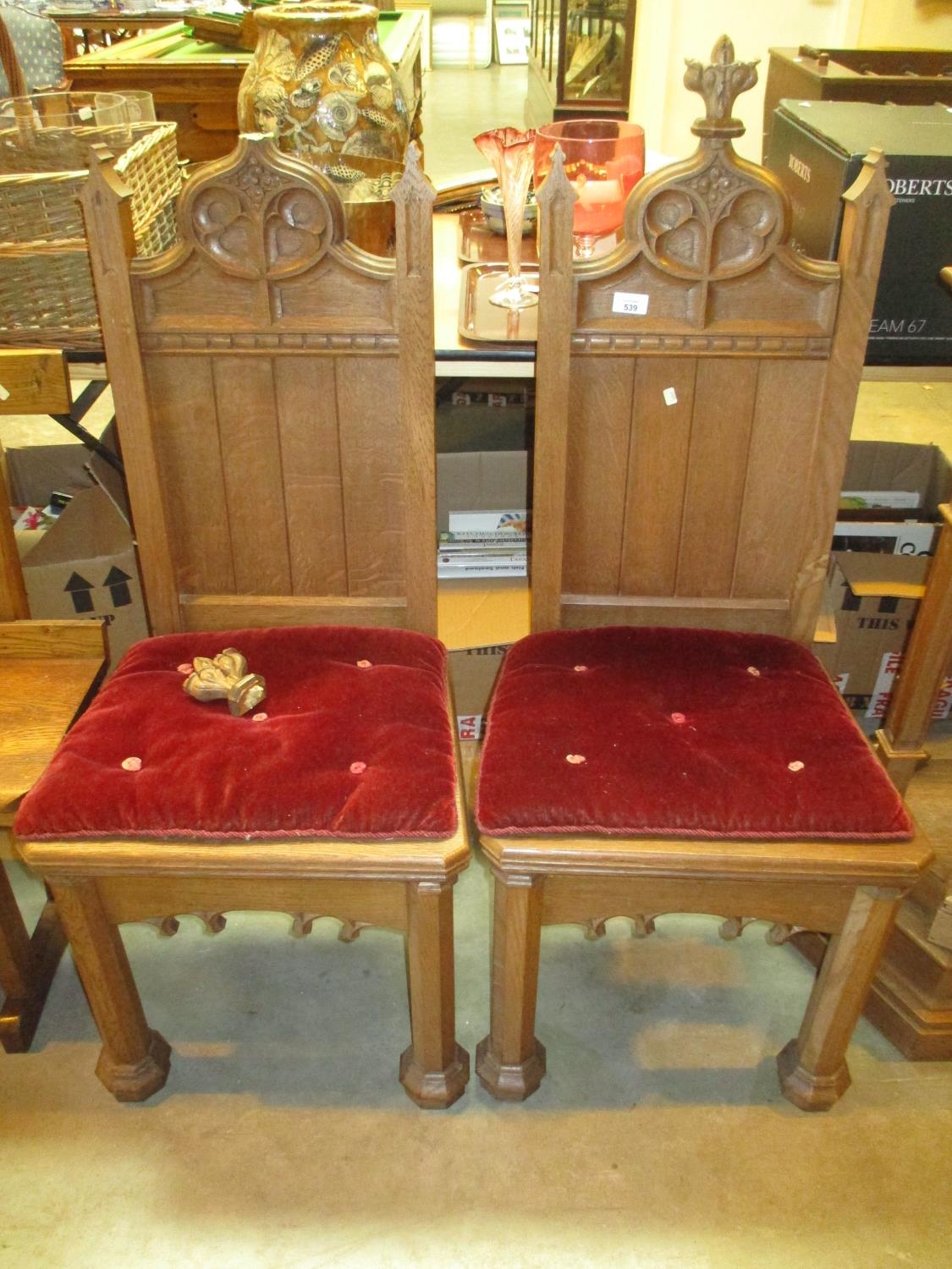 Pair of Ecclesiastical Oak Altar Chairs