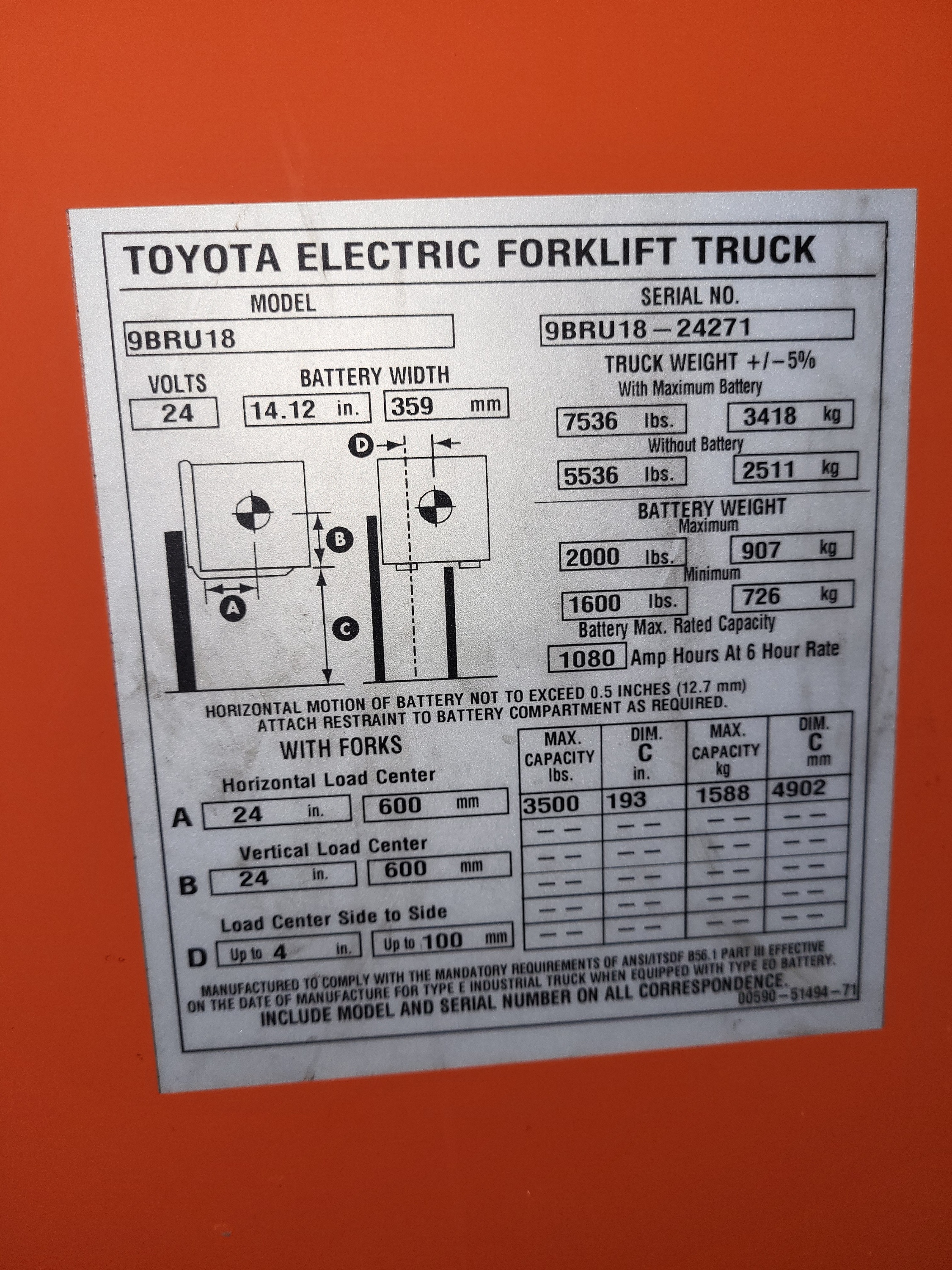 2017 TOYOTA 9BRU18 3,500LBS CAP ELECTRIC REACH TRUCK W/ 193"H LIFT, 24 ...