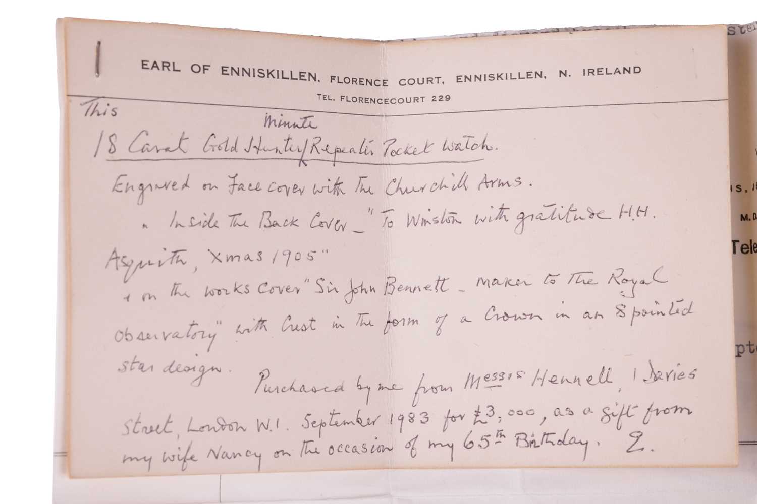 A gift to Sir Winston Churchill - A Sir John Bennett of 65 Cheapside ...