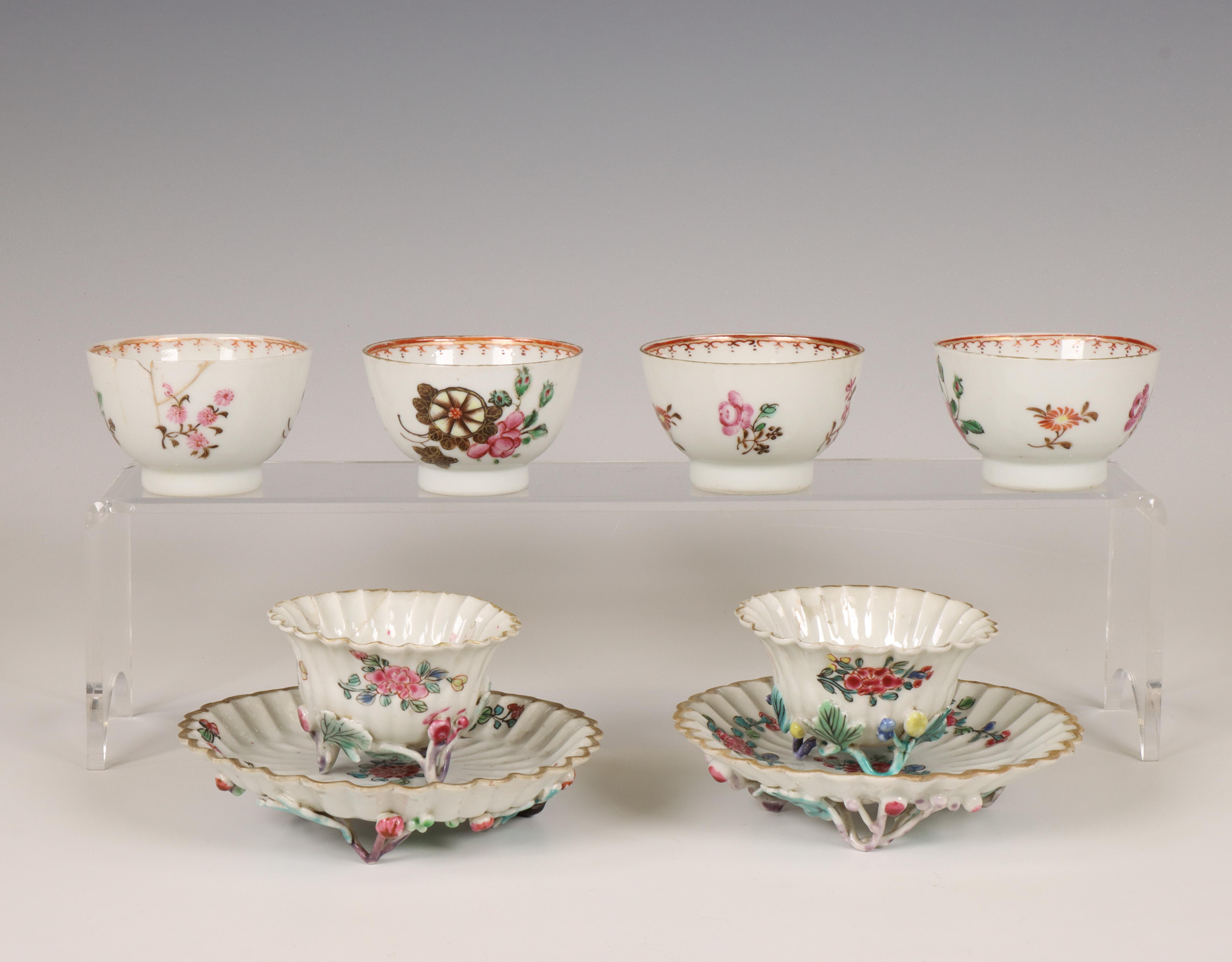 China, collection of famille rose porcelain cups and saucers, late Qing ...