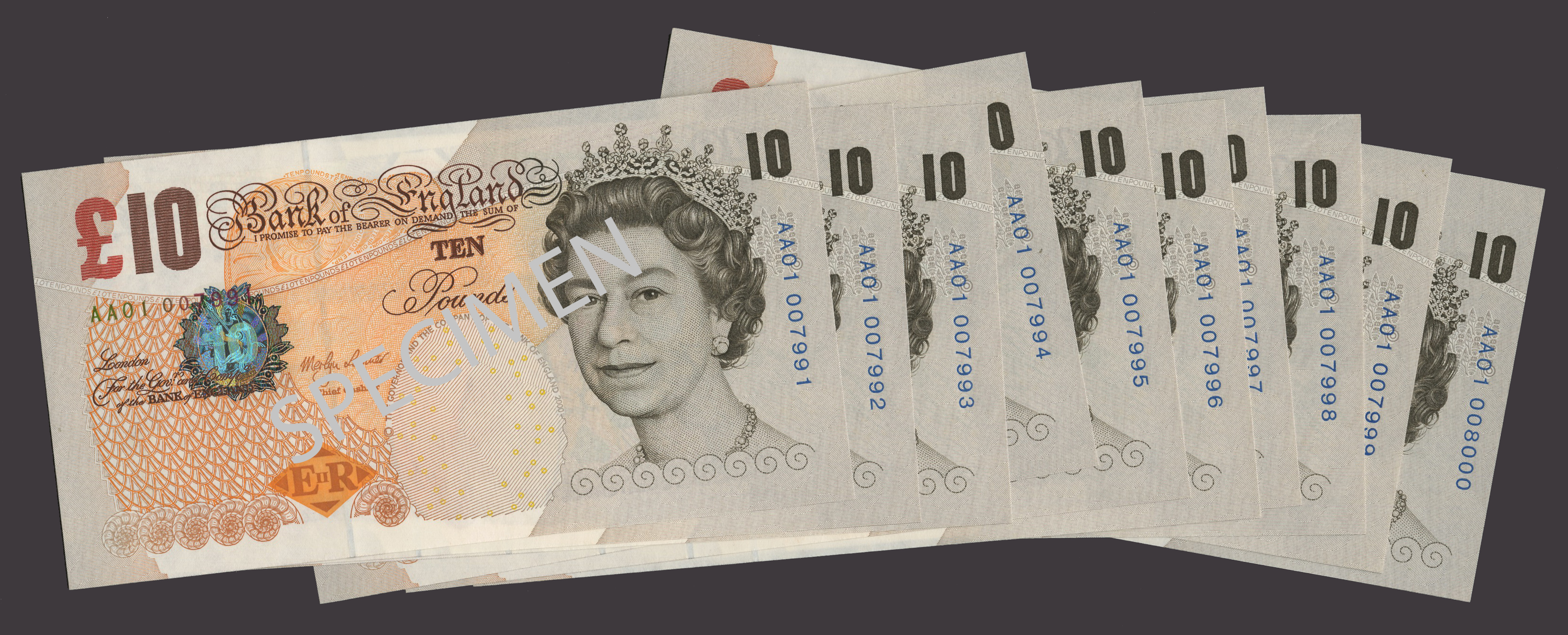 Bank of England, Merlyn V. Lowther, £10 (10), 2000, serial numbers AA01 ...