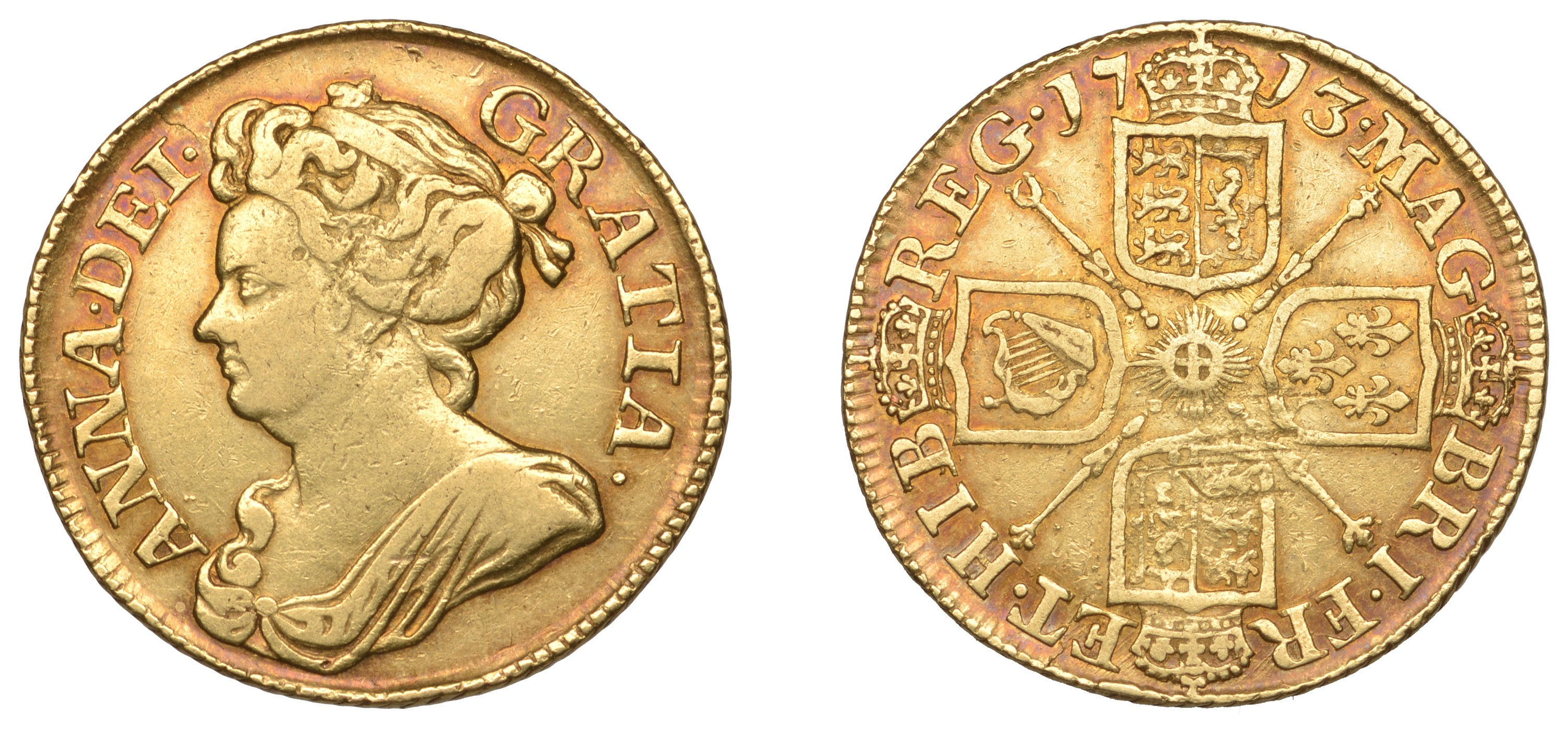 Anne (1702-1714), Guinea, 1713, third bust (MCE 225; S 3574). Minor ...