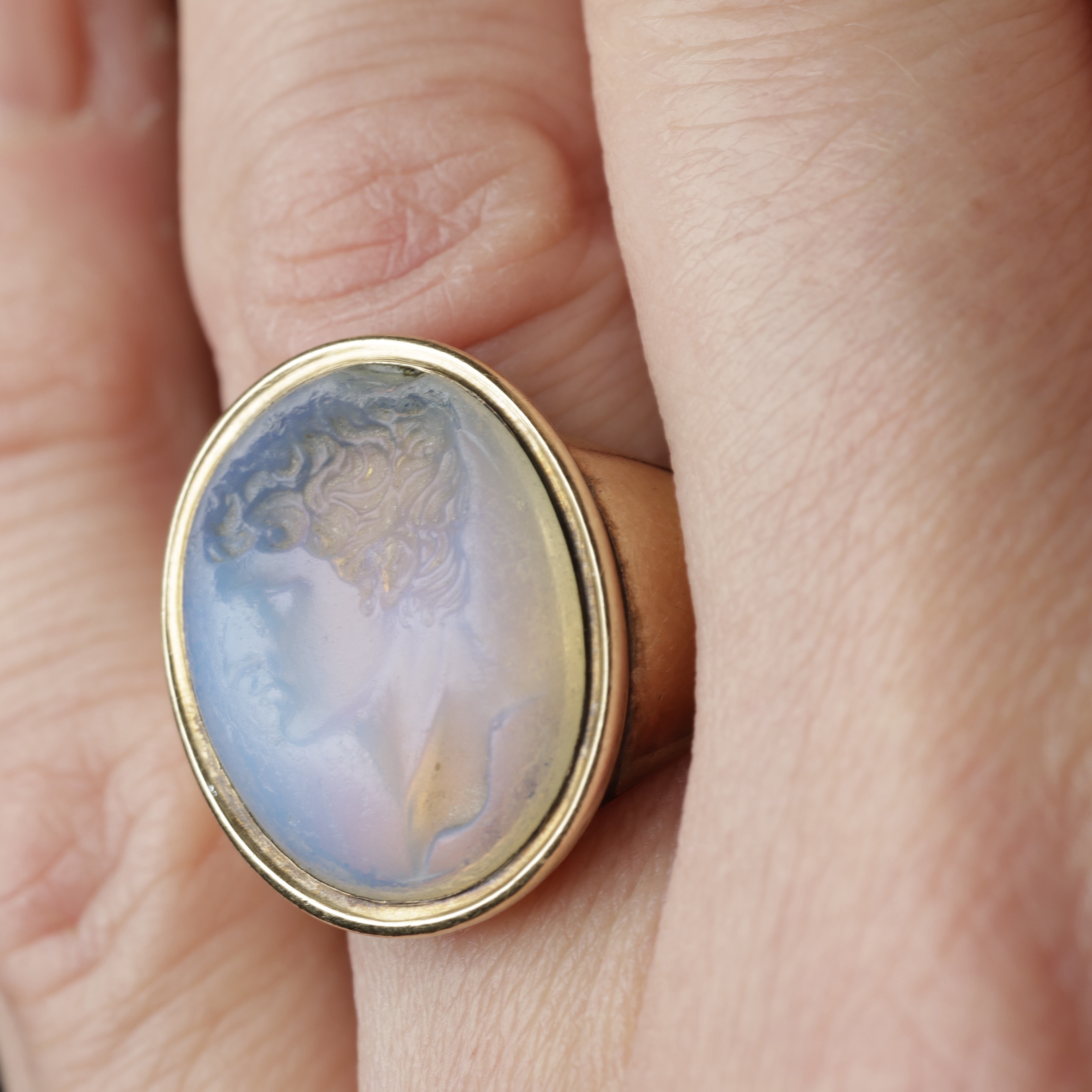 A late 18th/early 19th century glass intaglio ring, the translucent ...