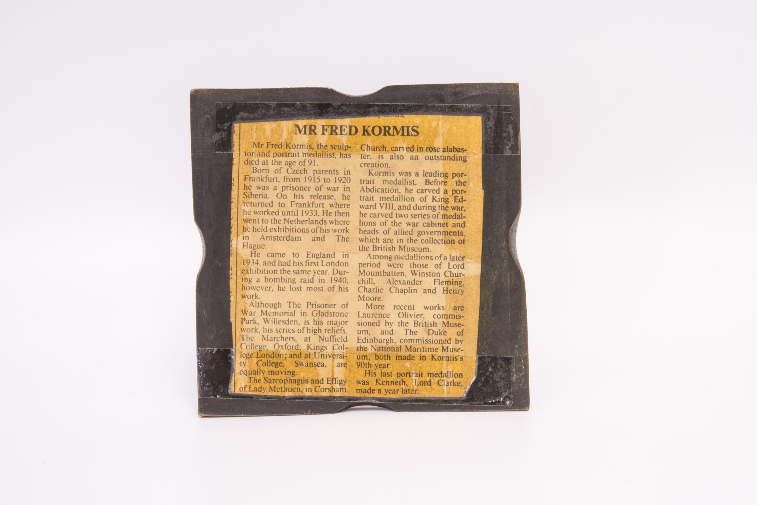 FRED KORMIS, A BRONZE PLAQUE ENTITLED HAPPY NEW YEAR, a Christopher ...