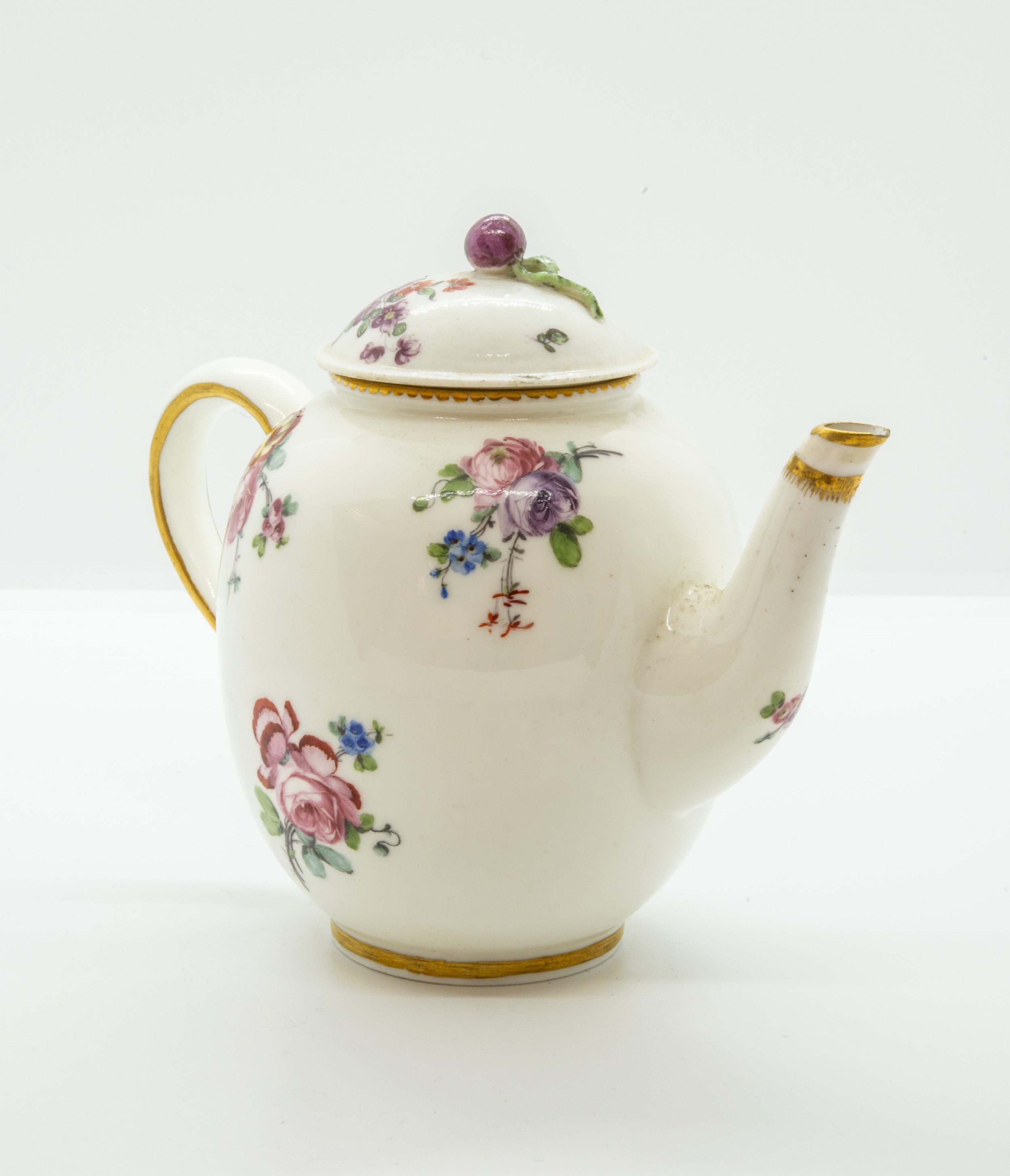 A SEVRES TEAPOT CIRCA 1760 Of Théière ‘Calabre‘ form painted with ...