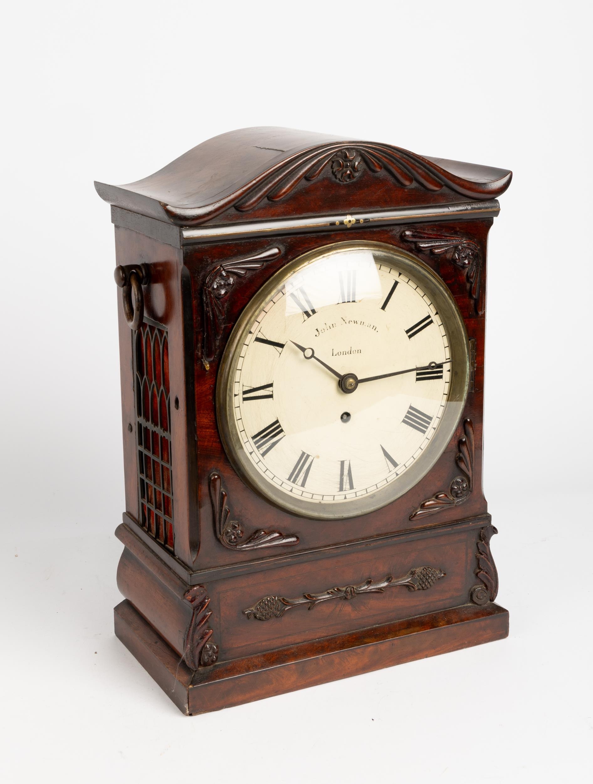 AN EARLY VICTORIAN MANTEL TIMEPIECE, 8" painted dial signed John Newman ...