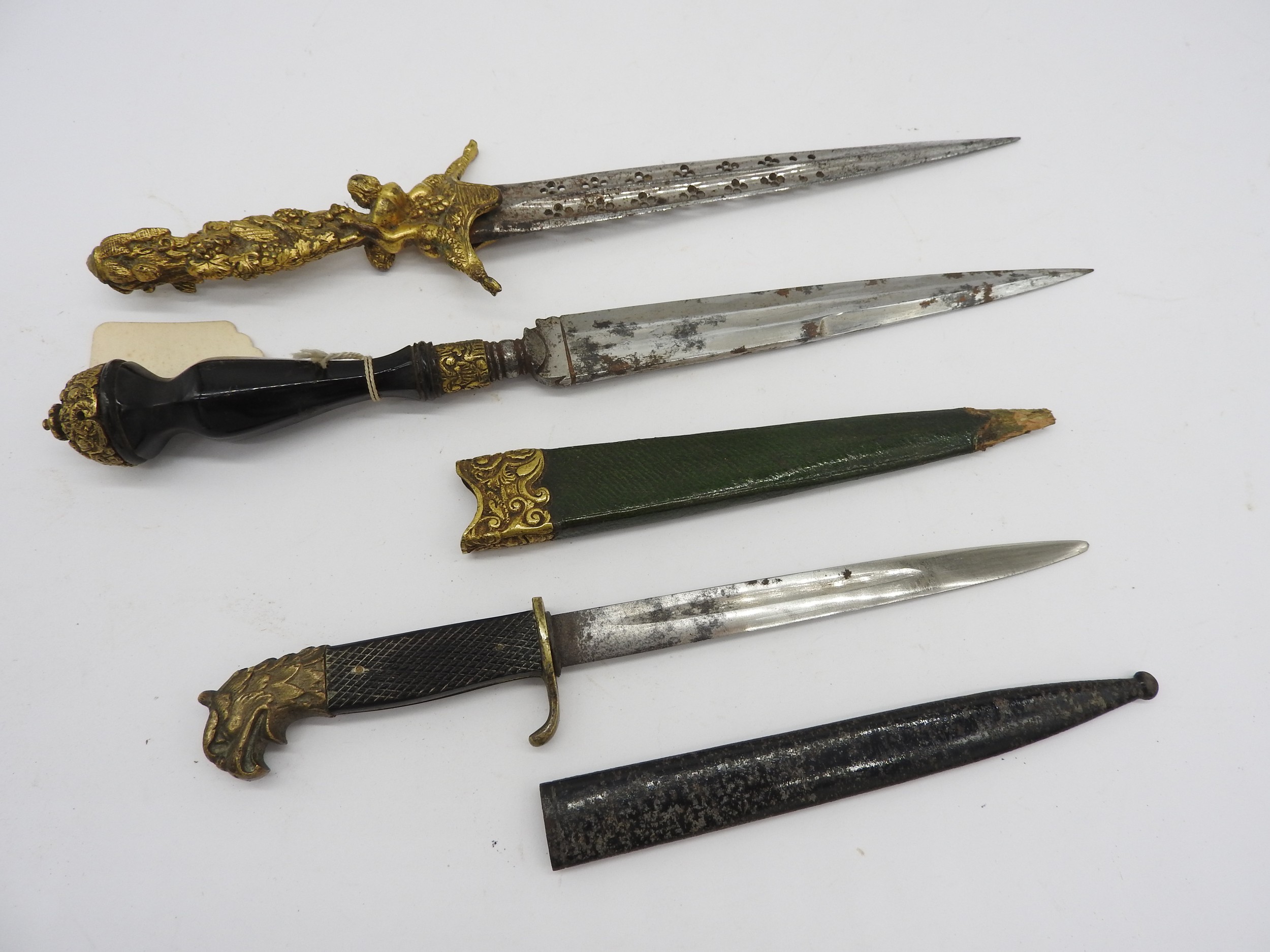 A CONTINENTAL 'DAGGER'; OR DESK KNIFE WITH RETICULATED STEEL BLADE AND ...