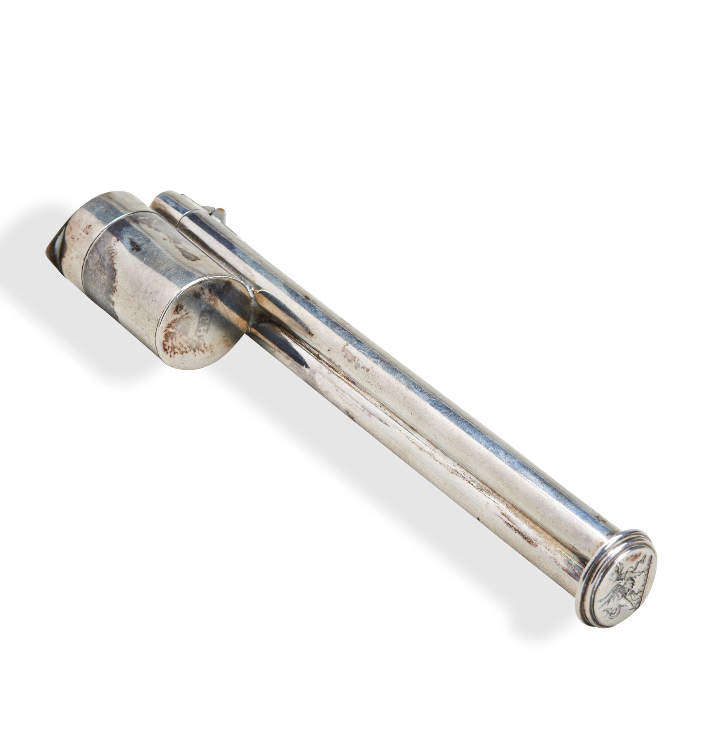 A LATE 17TH CENTURY PENNER A silver pen case with a seal intaglio to ...