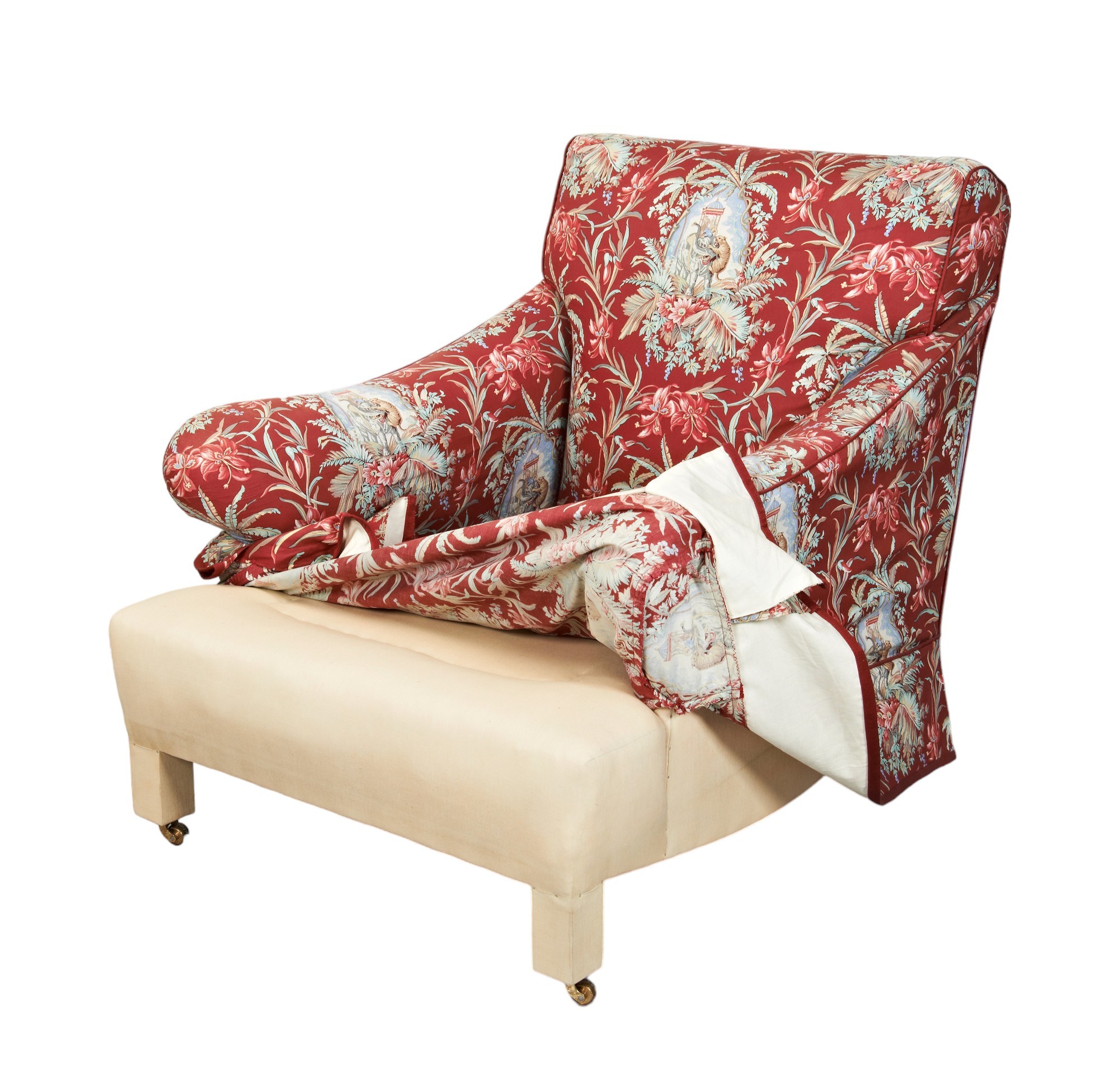 HOWARD AND SON STYLE CALICO COVERED CLUB CHAIR, with a vibrant loose ...
