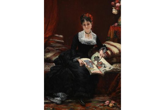 JULES EMILE SAINTIN (FRENCH 1829-1894) AN ELEGANT LADY LOOKING AT A ...