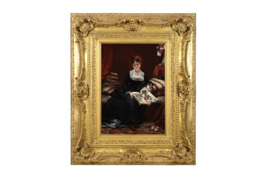 JULES EMILE SAINTIN (FRENCH 1829-1894) AN ELEGANT LADY LOOKING AT A ...