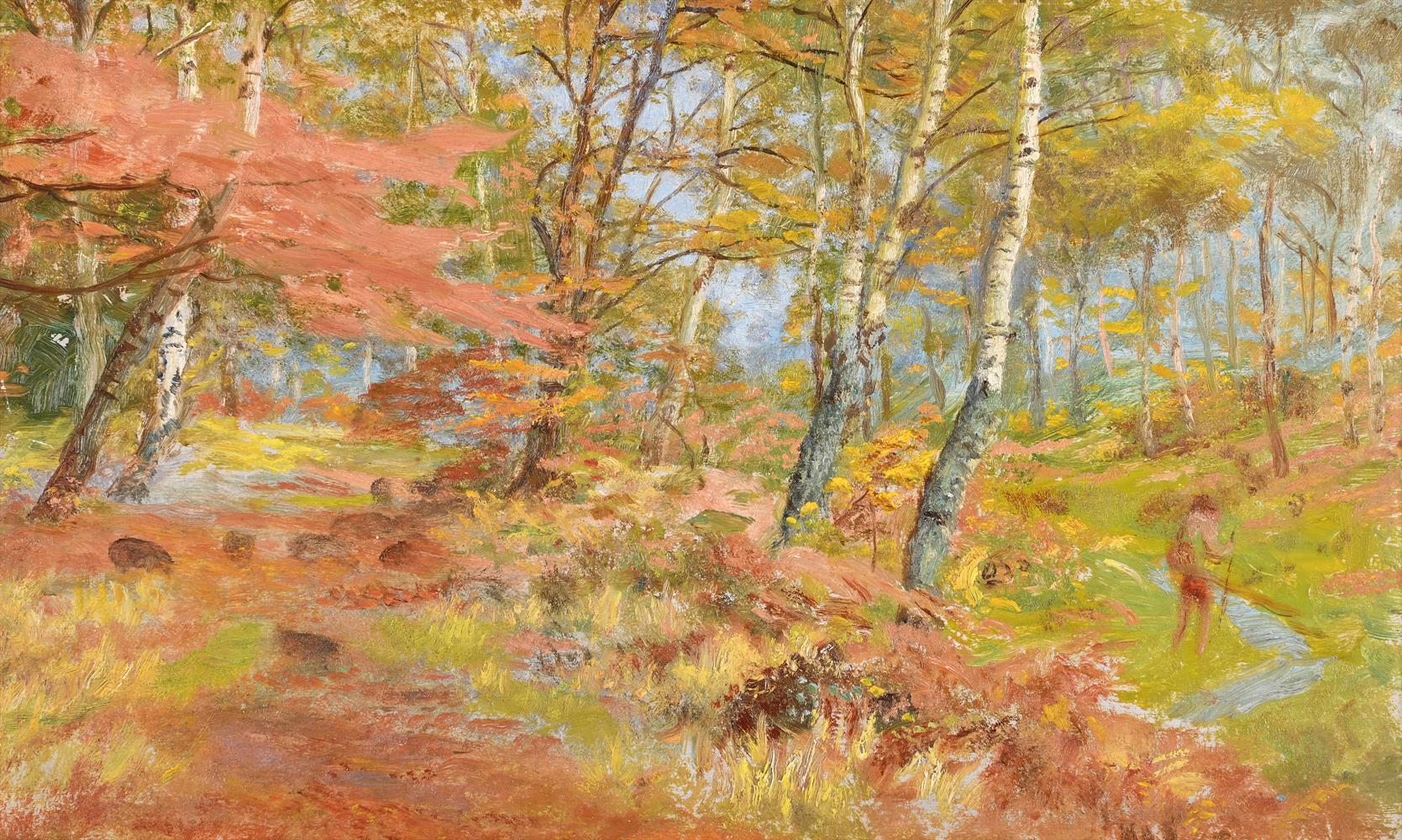 ARTHUR HUGHES (BRITISH 1832-1915) AUTUMNAL WOODLAND, POSSIBLY BURNHAM ...
