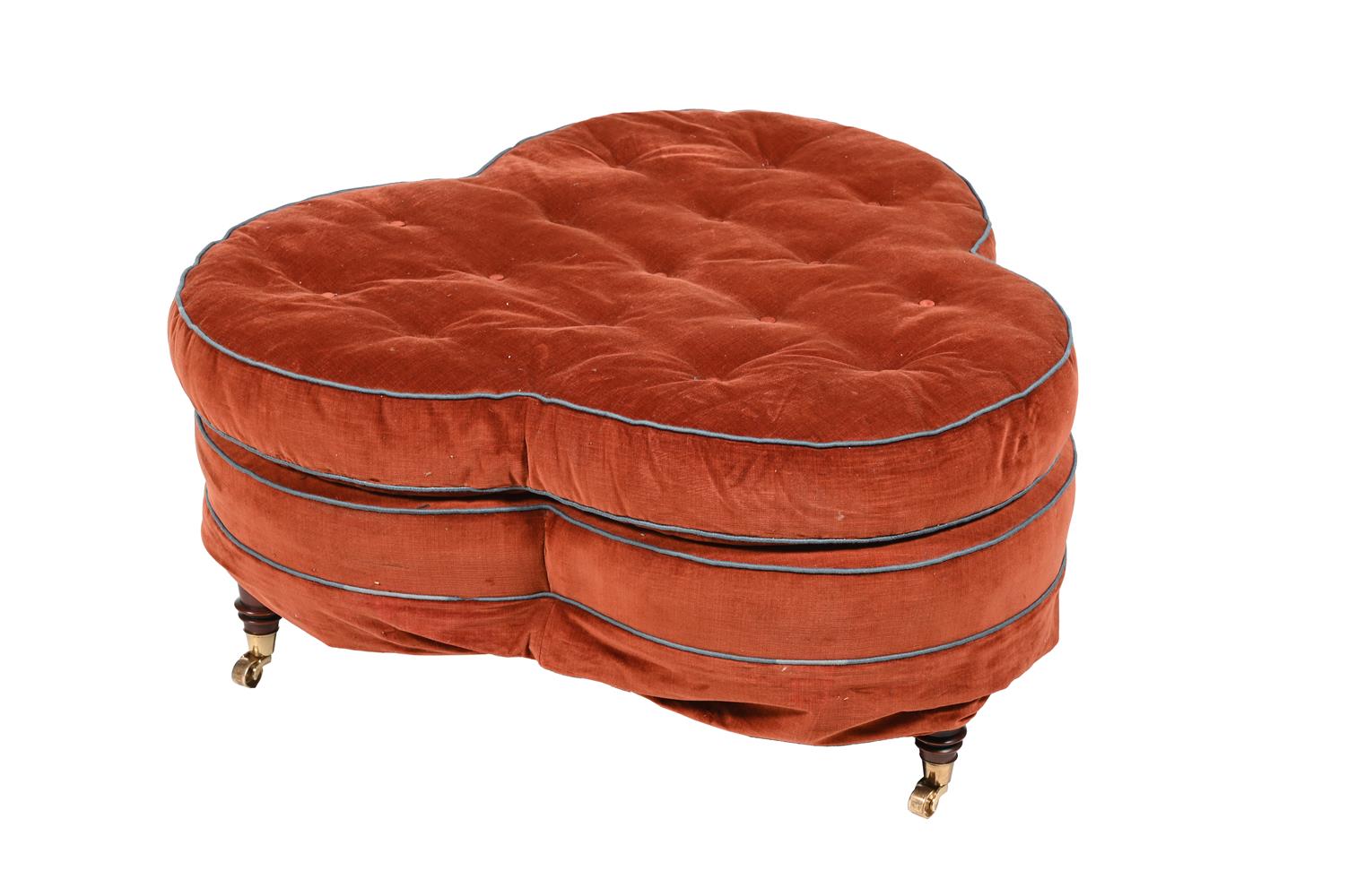 A RED VELVET UPHOLSTERED OTTOMAN STOOL OF RECENT MANUFACTURE Of ...