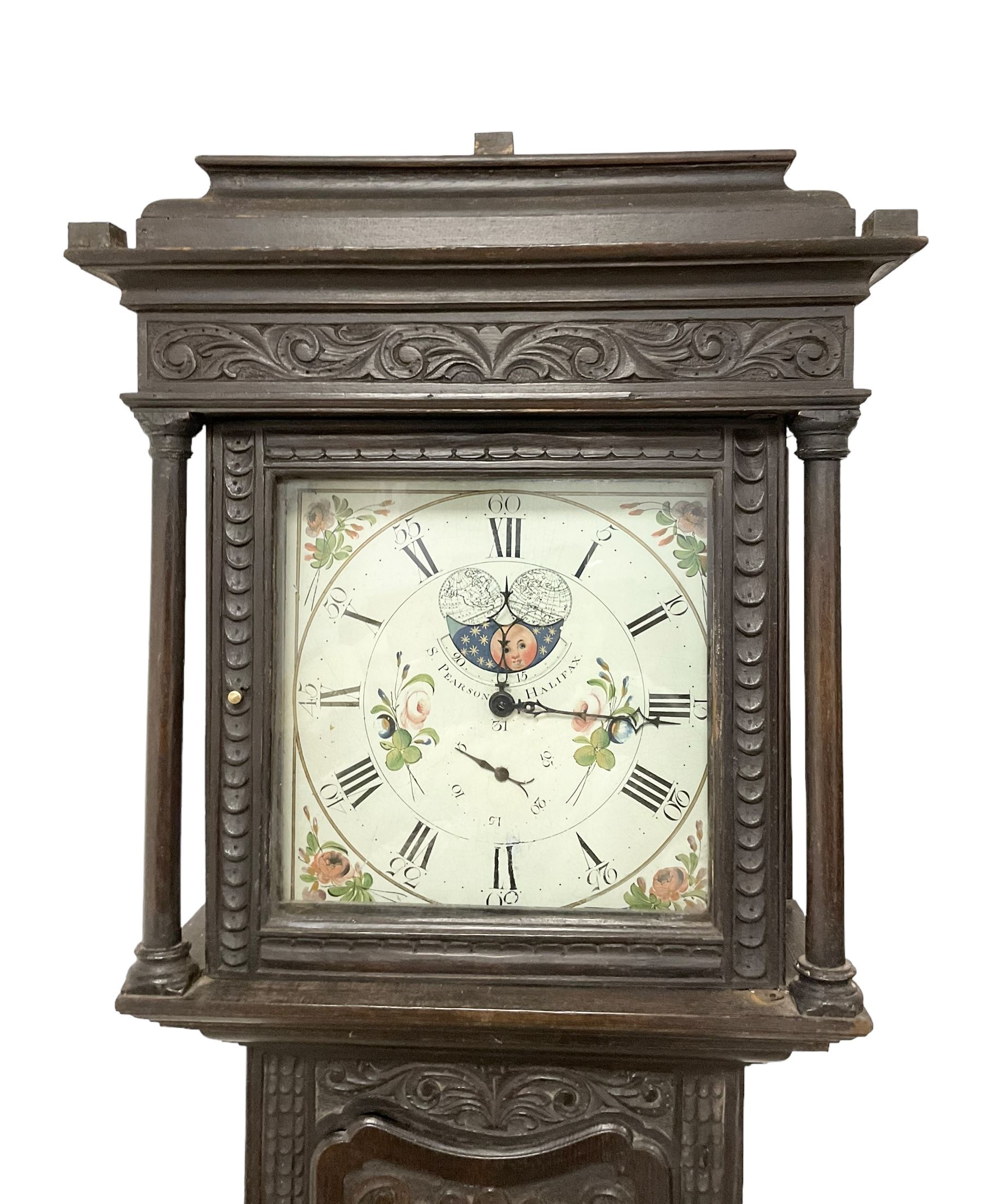 Pearson of Halifax - 30-hour carved oak longcase clock c 1790, with a ...