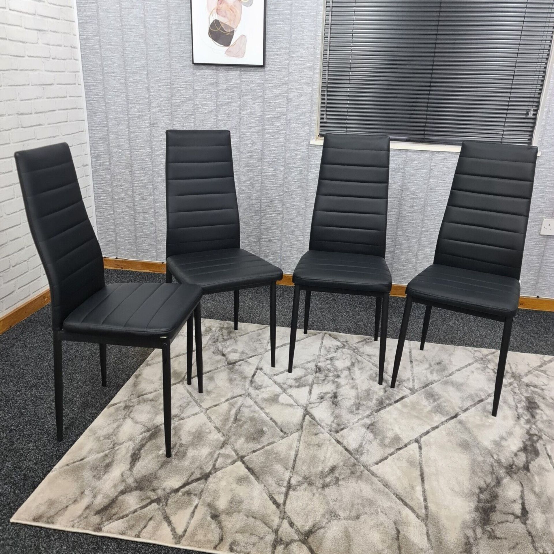 NEW SET OF 4 BLACK DINING CHAIRS HIGH BACK PADDED SEAT METAL LEGS. can ...