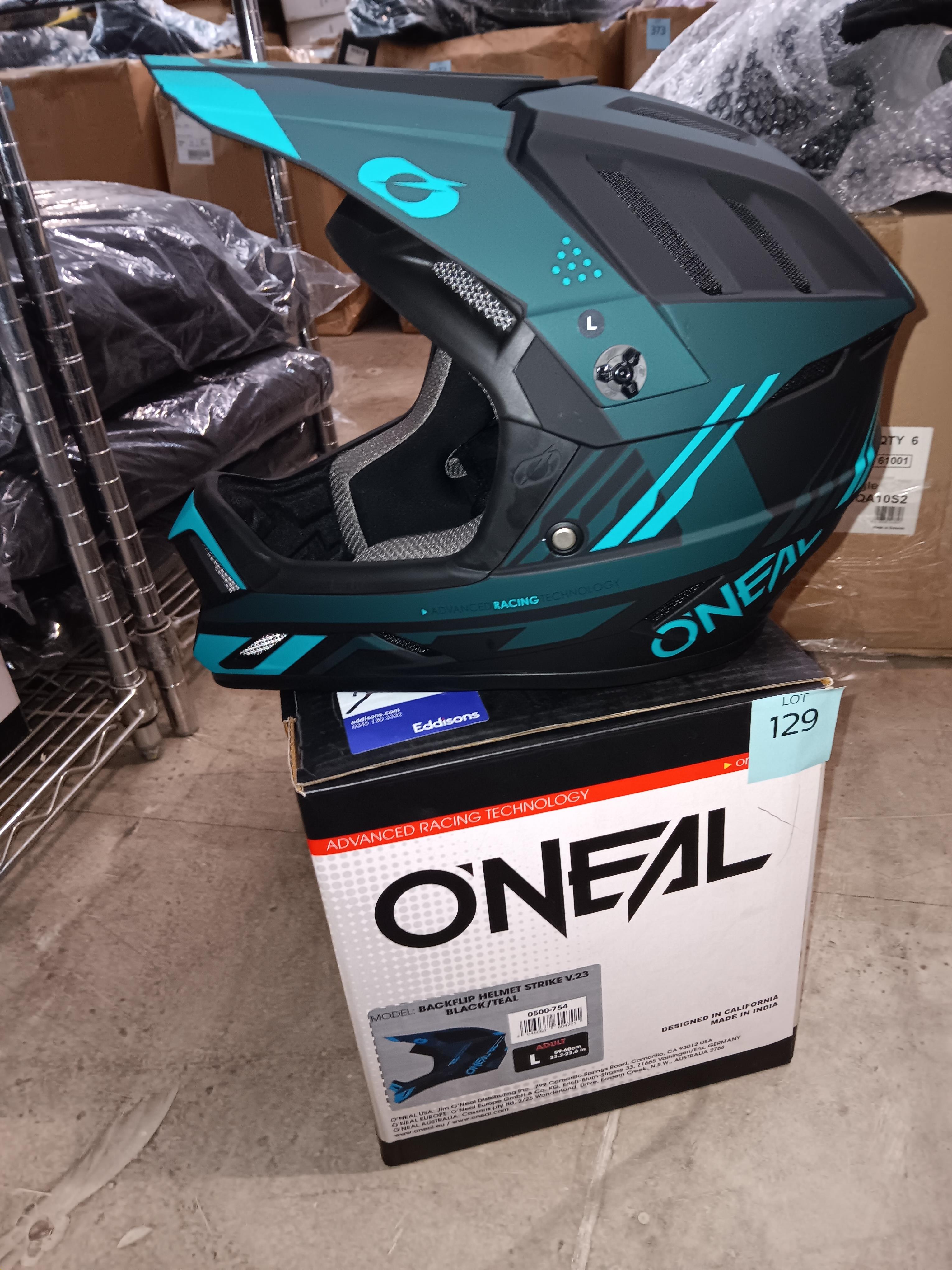 O'Neal Backflip Helmet Strike V.23, Black / Teal (Adult L), Boxed