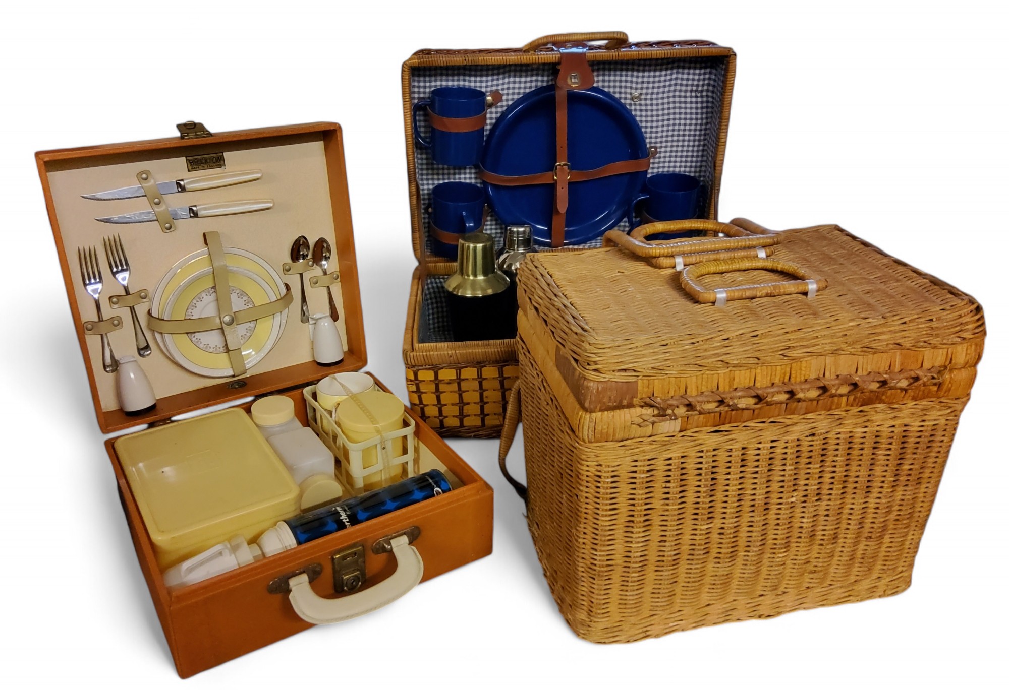 A Brexton picnic hamper, c.1960; others, wicker; etc