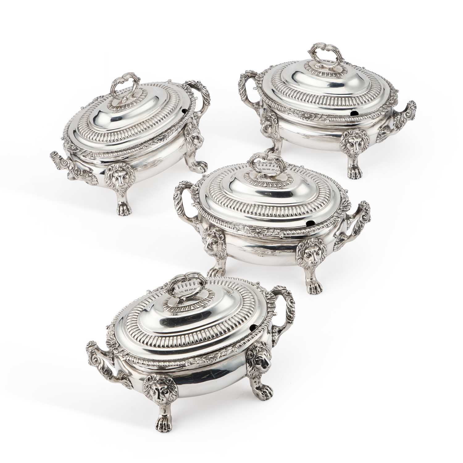 A SET OF FOUR GEORGE III SILVER SAUCE TUREENS by Thomas Robins, London ...