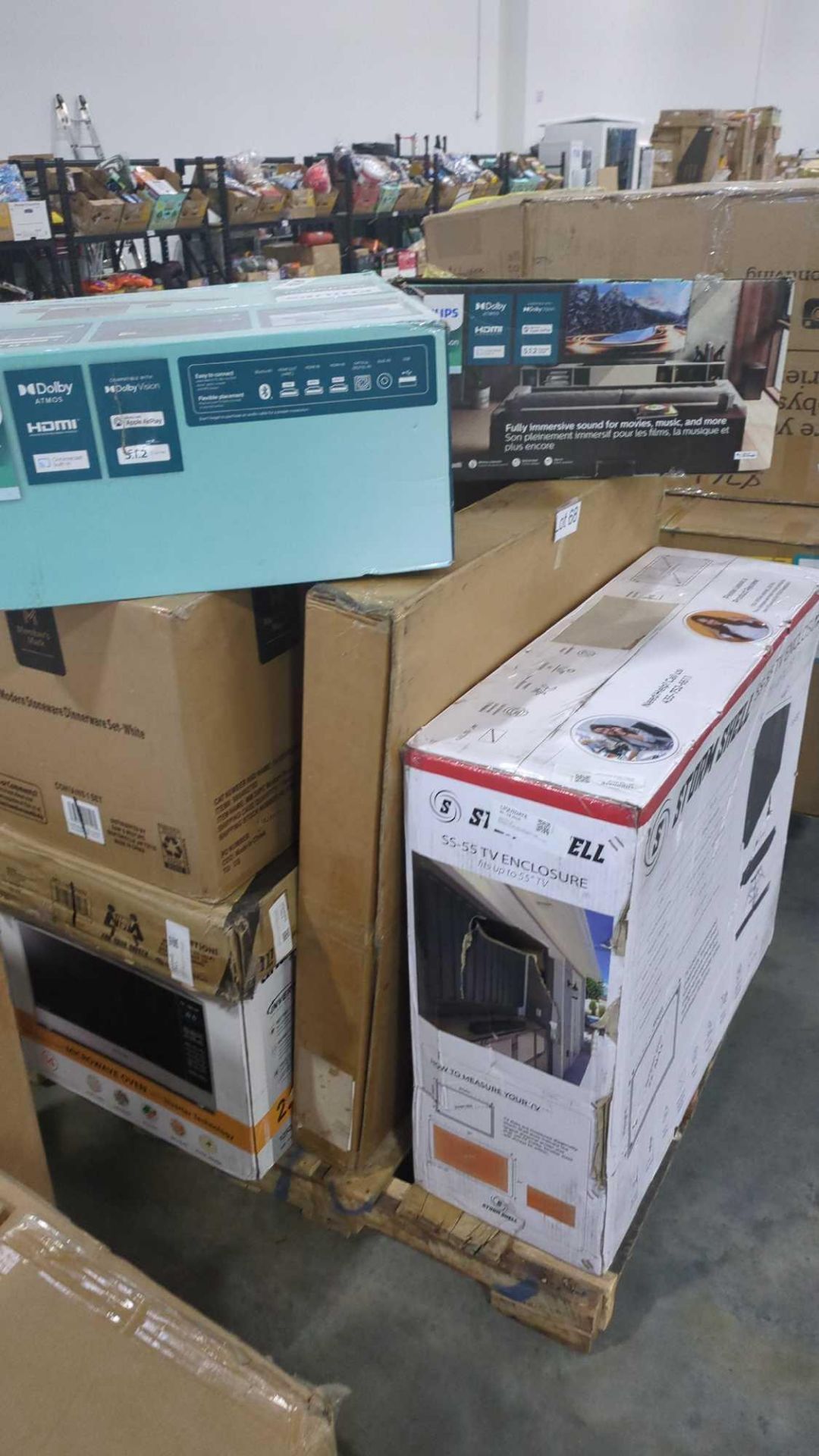 Pallet- Storm tv shell, Philips soundbar with box damage, Stoneware set ...