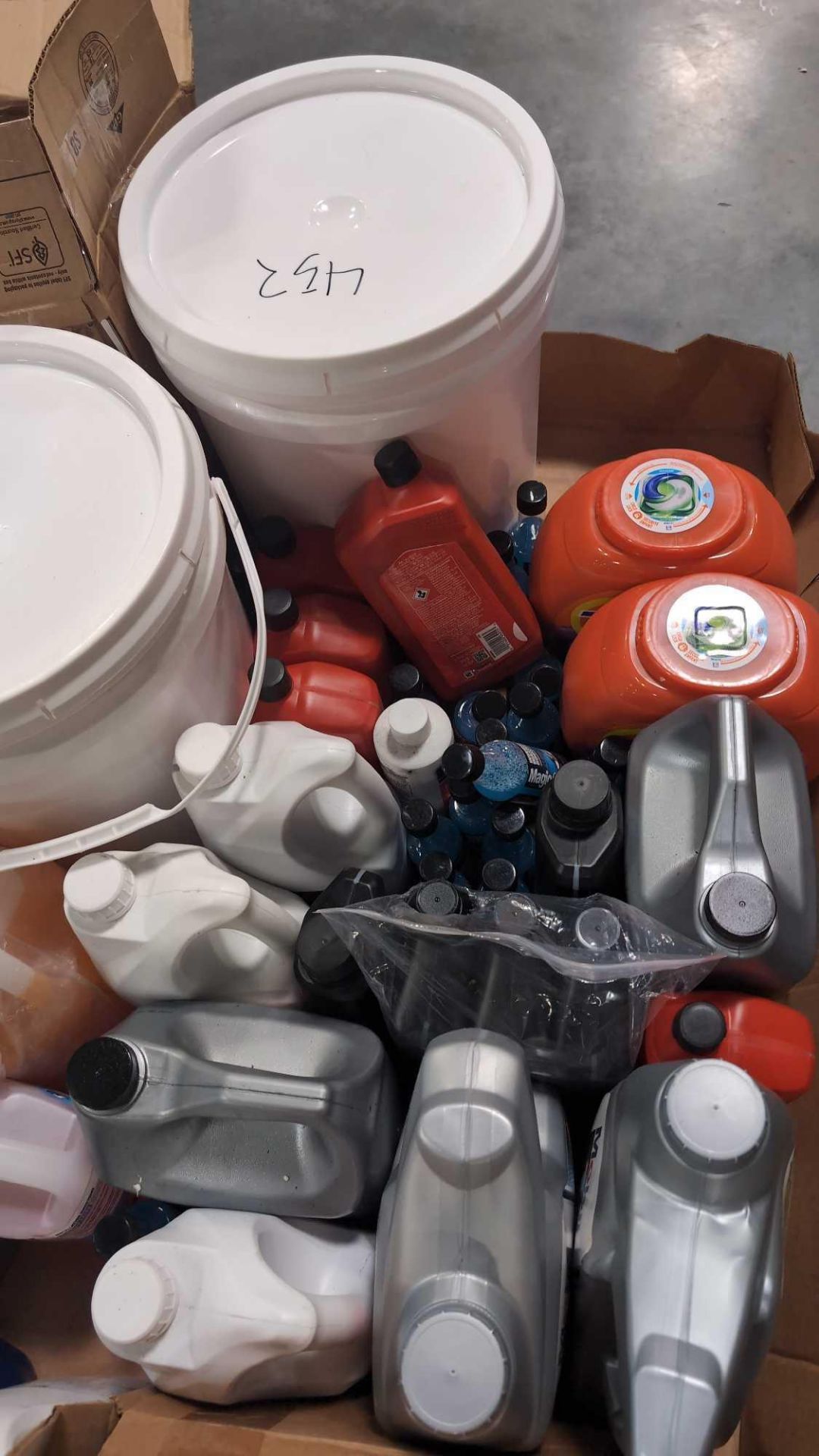 tide pods, Chloring tablets, Dexron, versapro batteries, coolant, oil ...