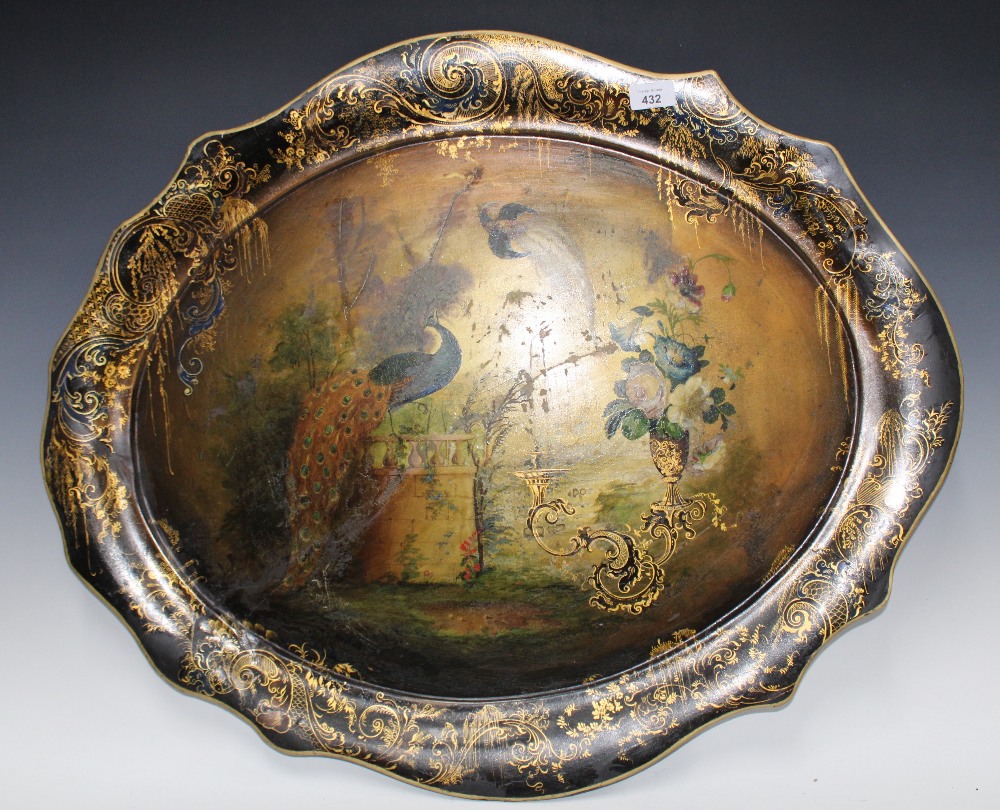Jennens & Bettridge, peacock and flowers, painted papier mache tray ...