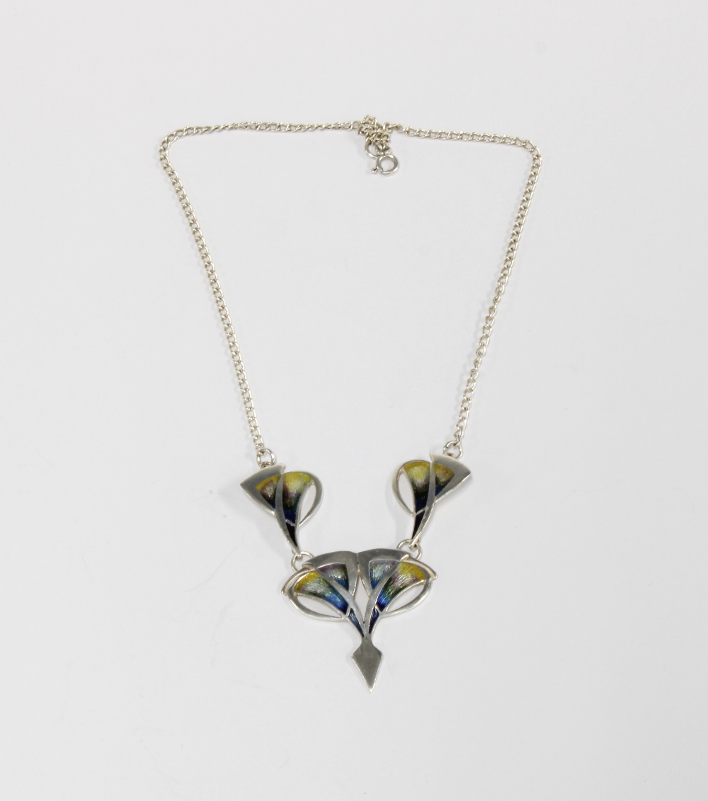 PAT CHENEY, Art Nouveau style silver and enamel pendant necklace, with ...