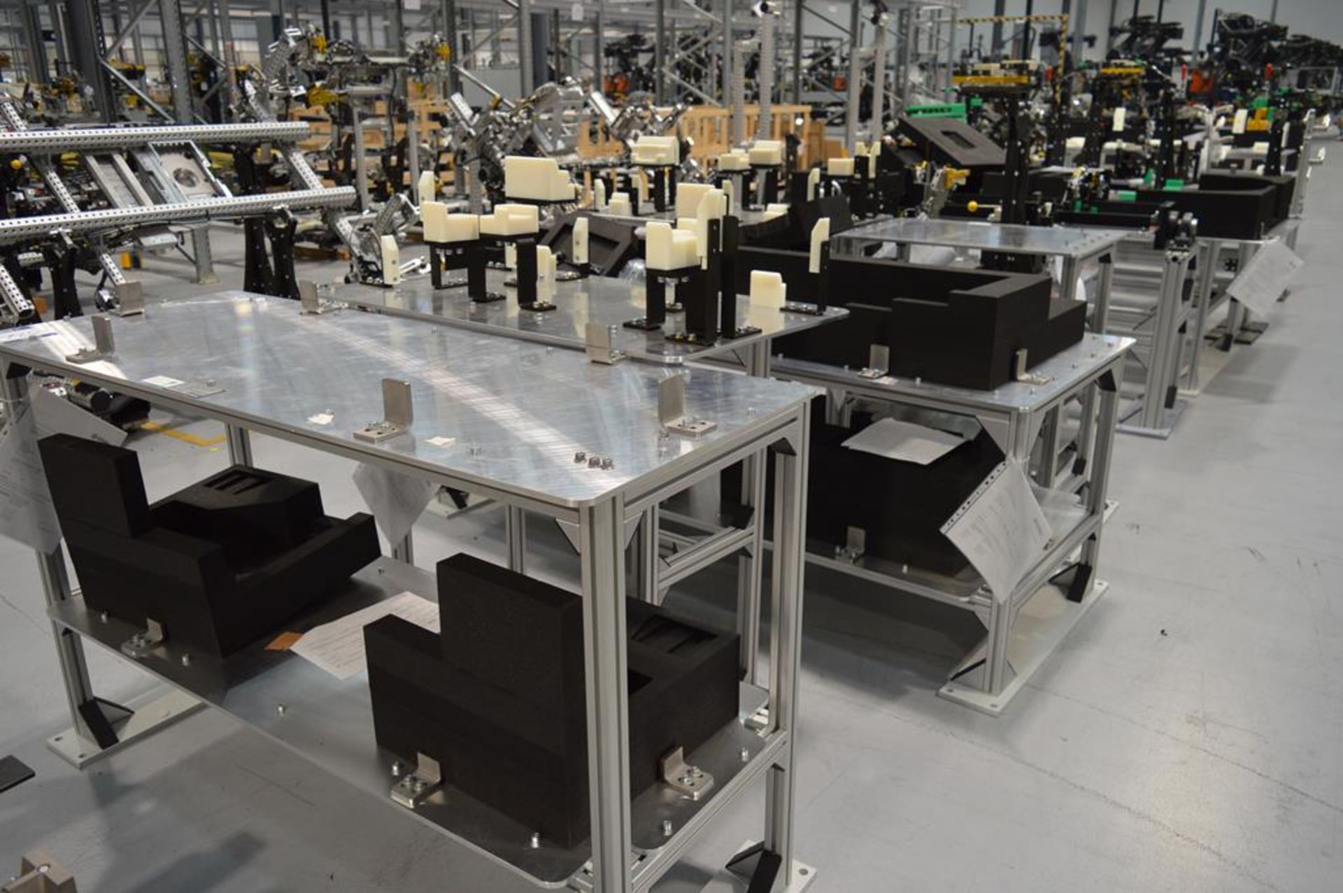 10x (no.) aluminium frame tooling stands with machined aluminium ...