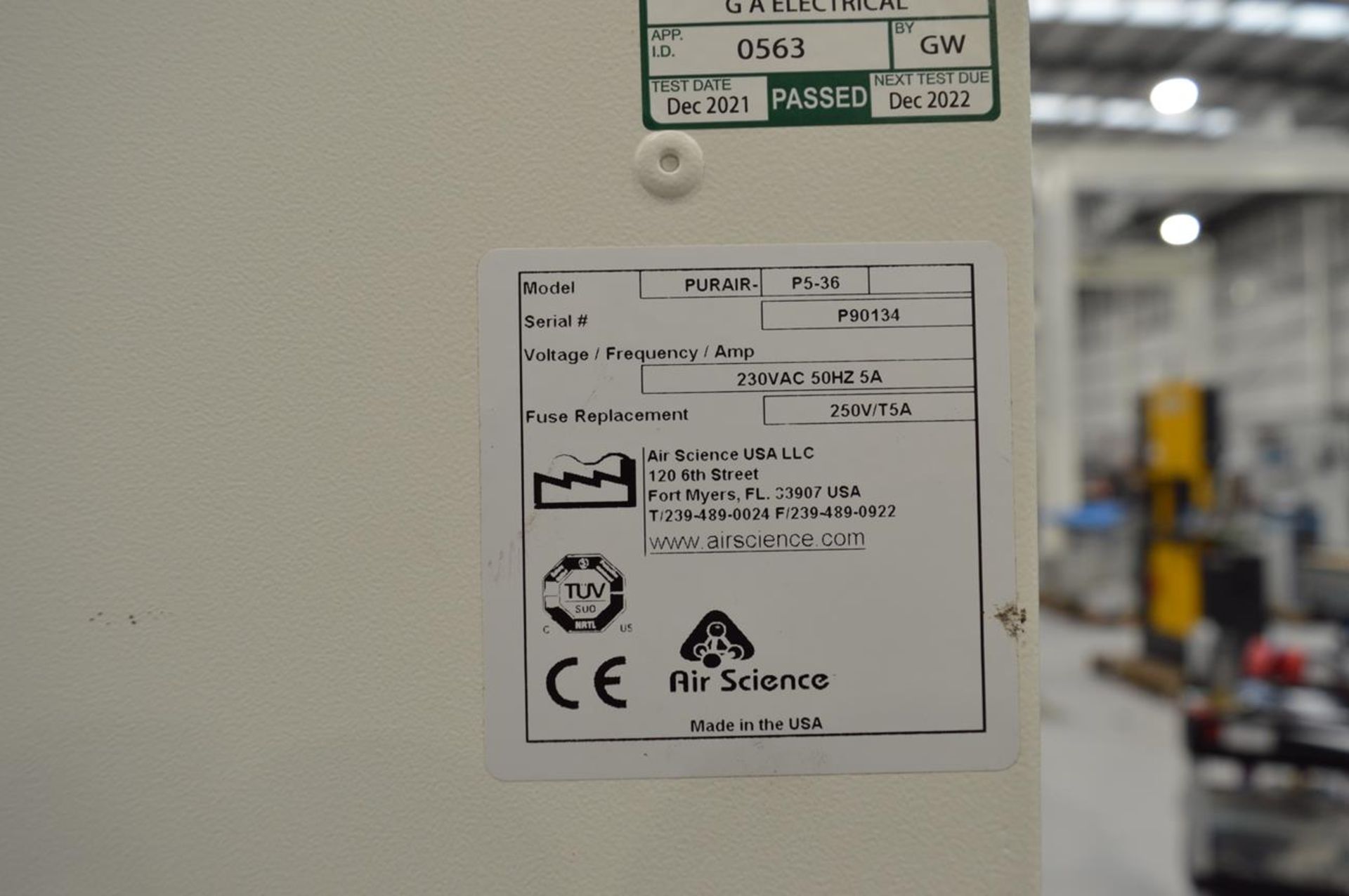 Air Science, Basic Purair P5-36 fume cabinet, Serial No. P90134