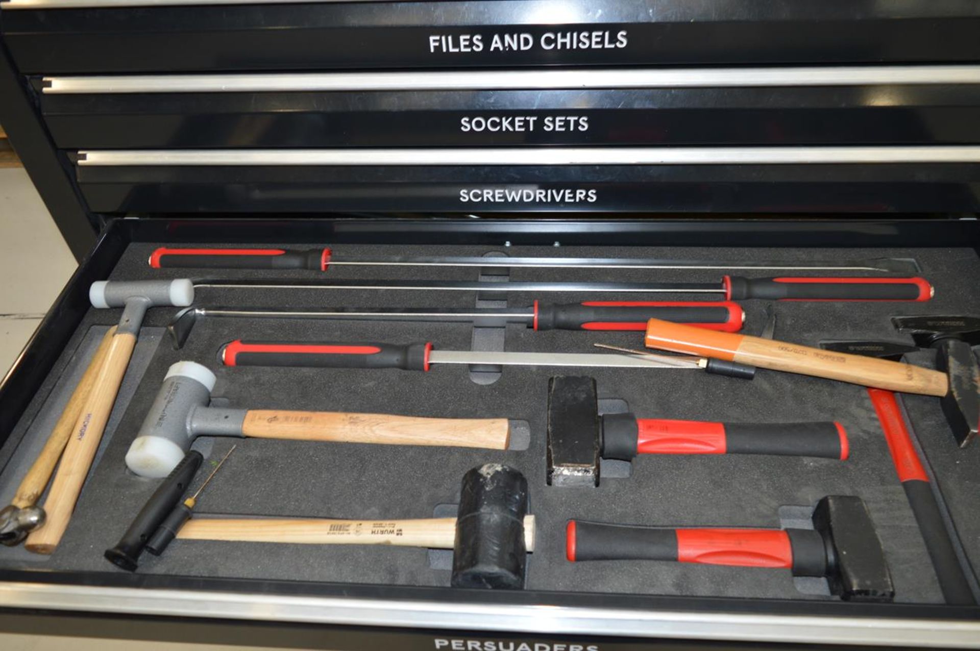 Dura, multidrawer tool chest with spanners, pliers, files and chisels ...