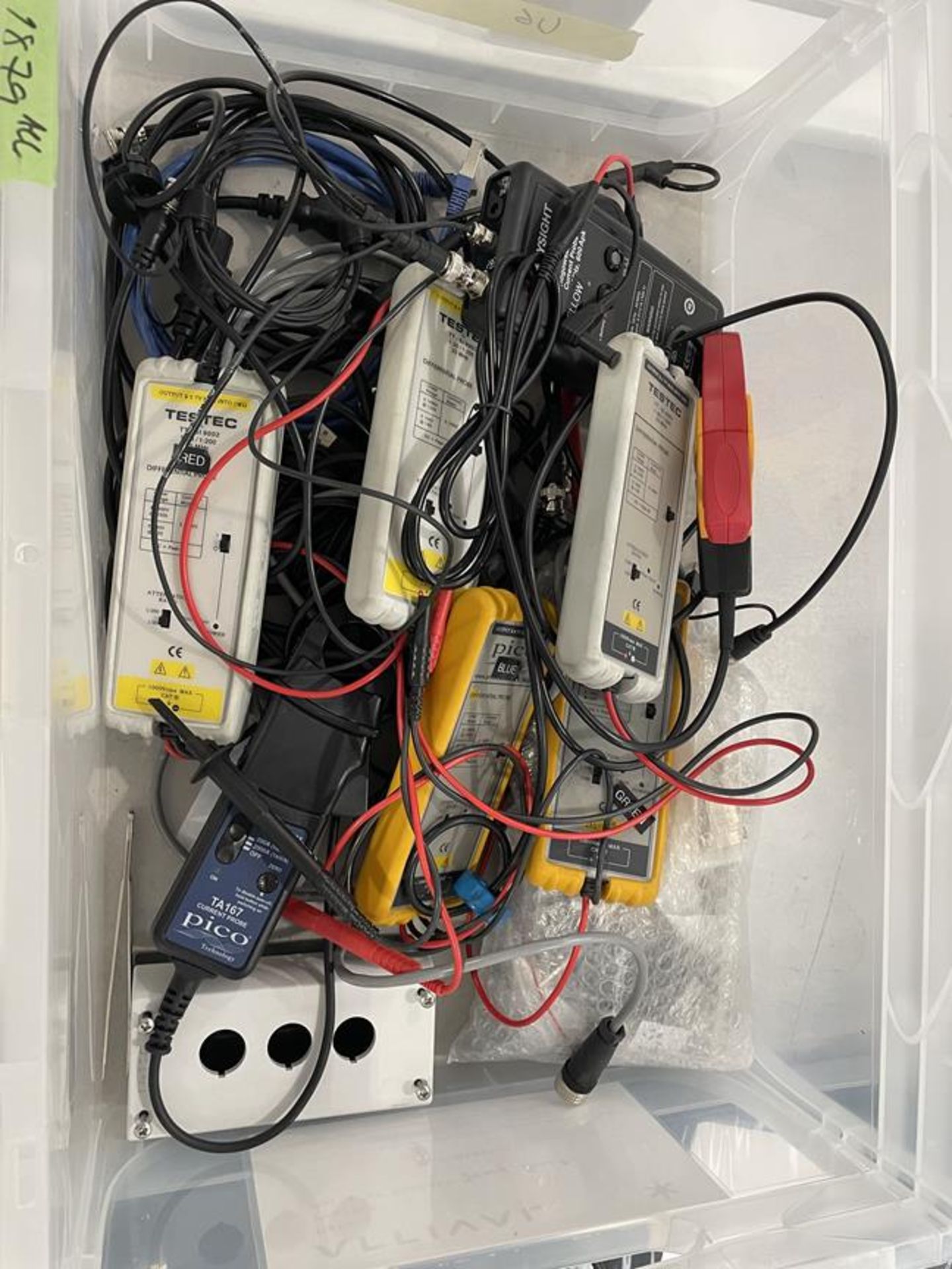 Box assorted probes comprising Keysight N7041A current probe, Testec TT ...