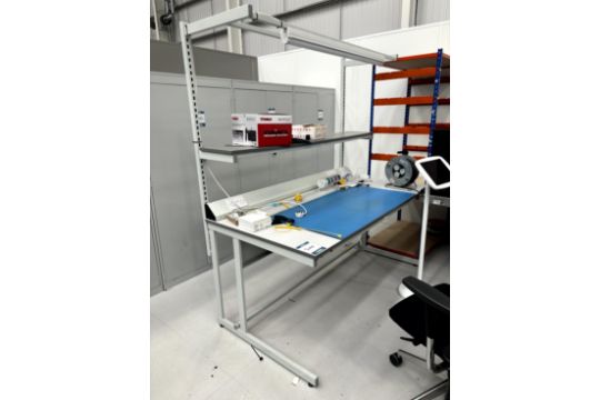 Inspection workstation with shelf and overhead light bar, 1800mm x 900mm