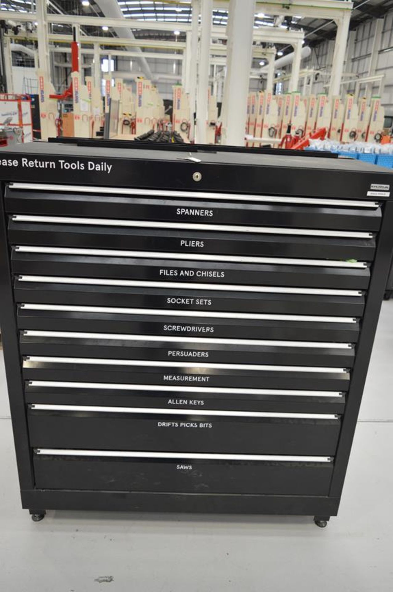 Dura, multidrawer tool chest with spanners, pliers, files and chisels ...