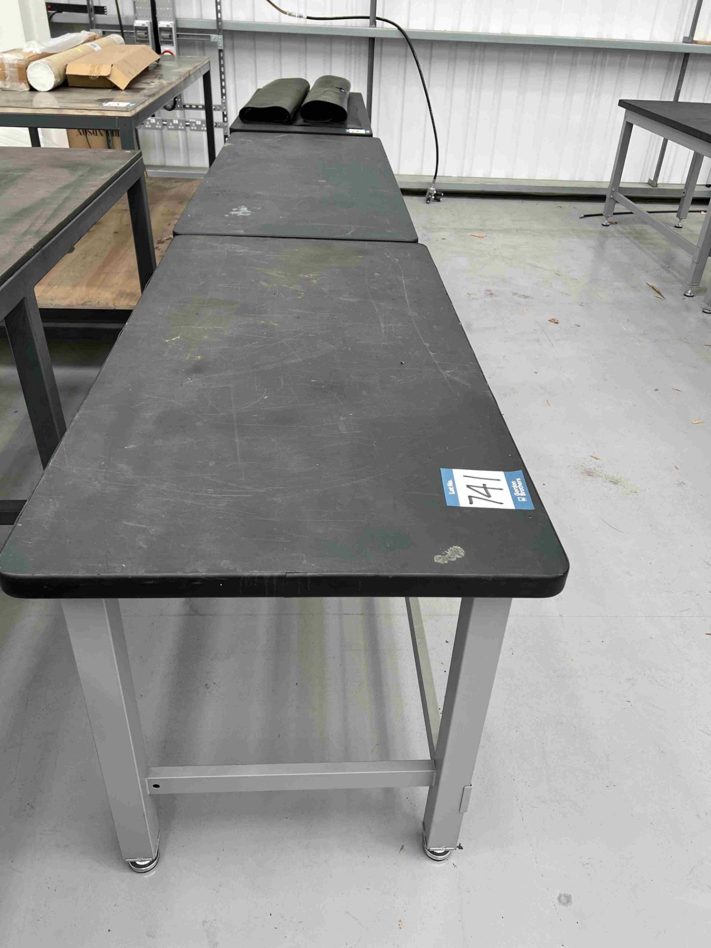 2x (no.) screw feet, adjustable height steel framed work benches, 1800 ...