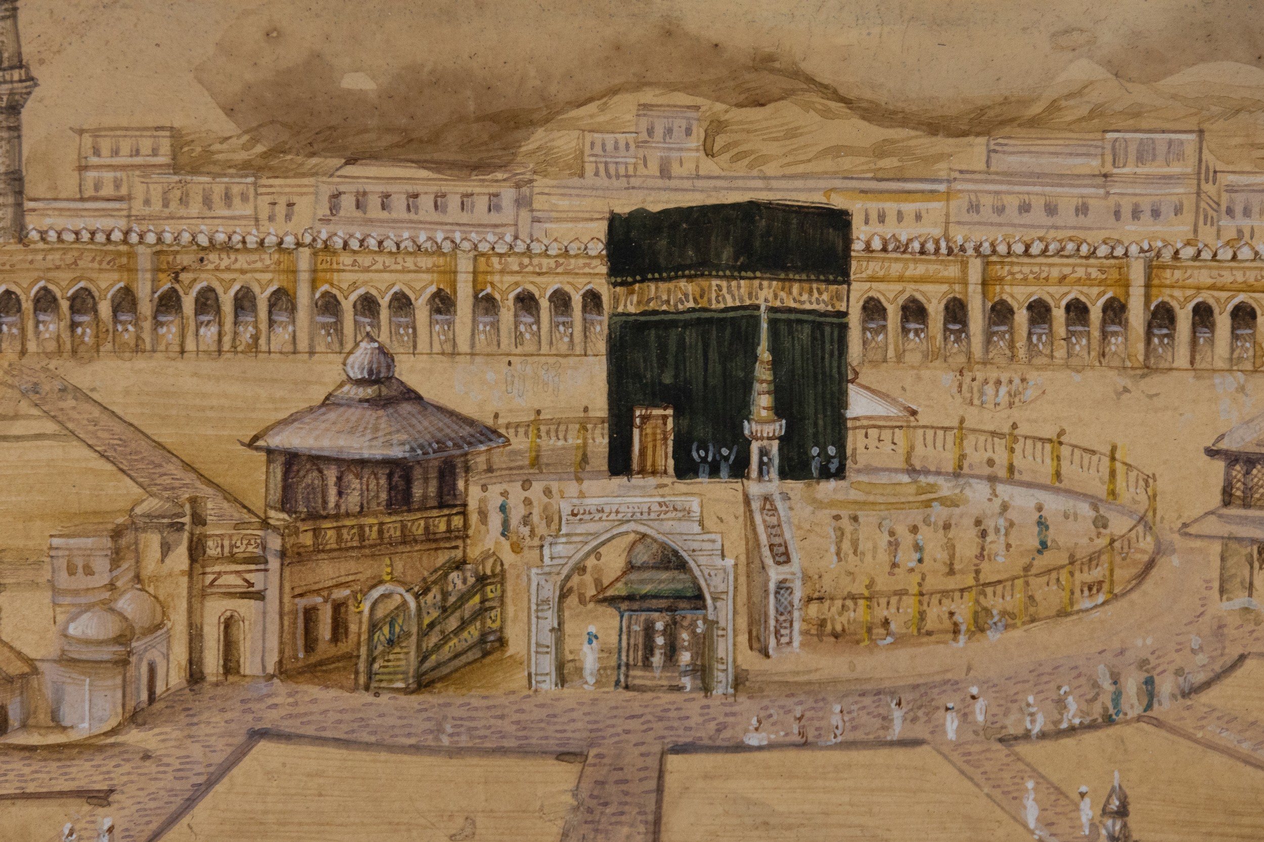 An Islamic Opaque and Gold Painting on Paper Depicting Masjid al-Haram ...