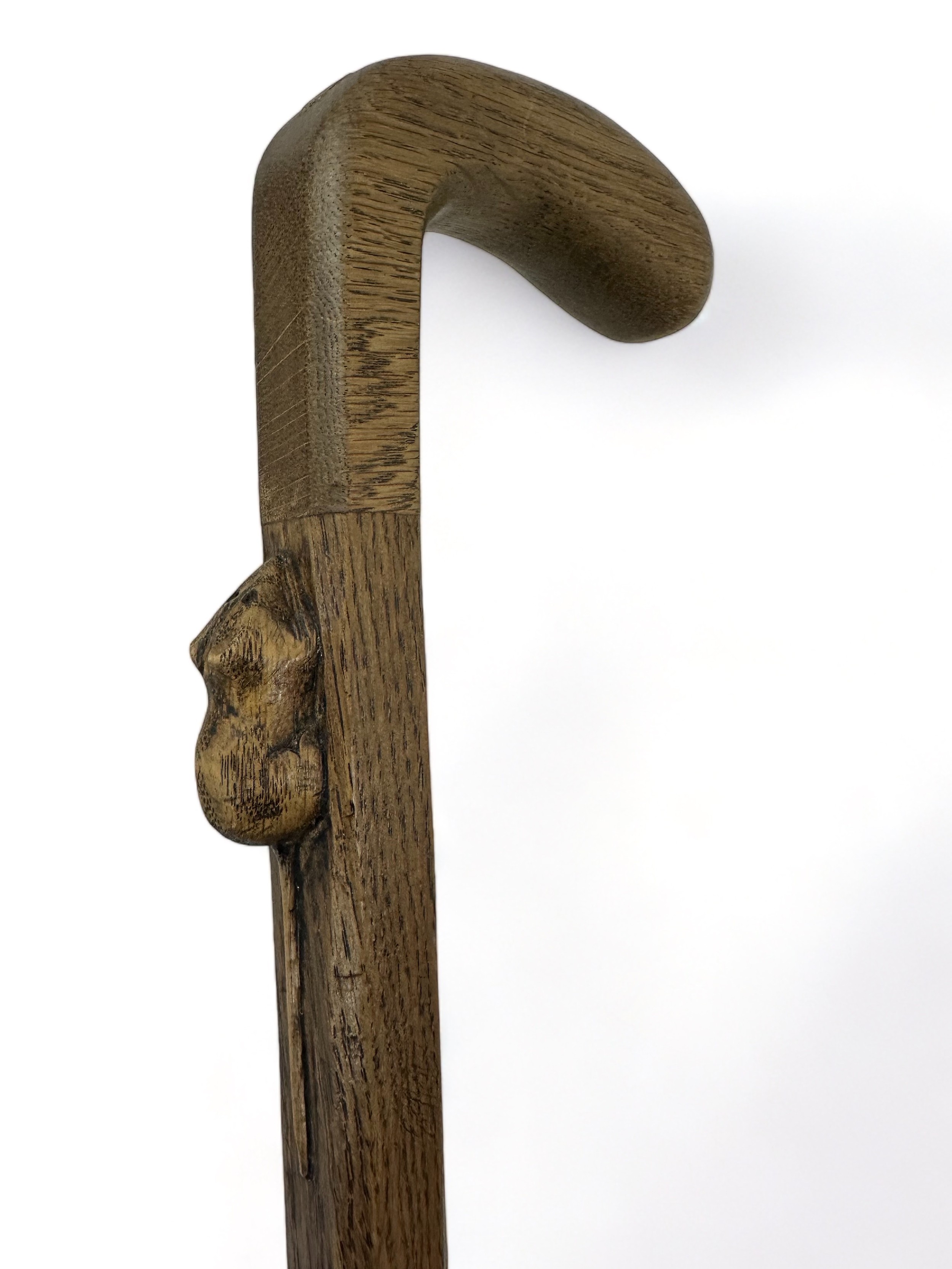 Robert Mouseman Thomson walking stick with signature mouse carved just ...