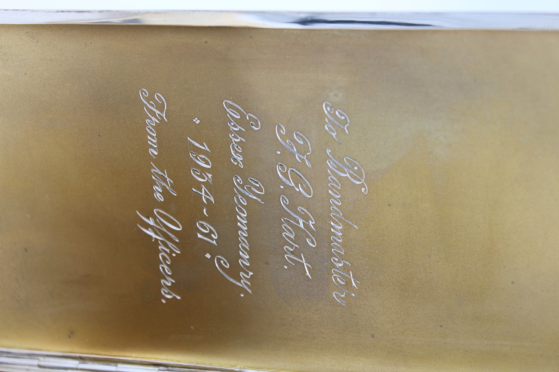 A sterling silver gilt lined cigarette case inscribed '' To Bandmaster ...