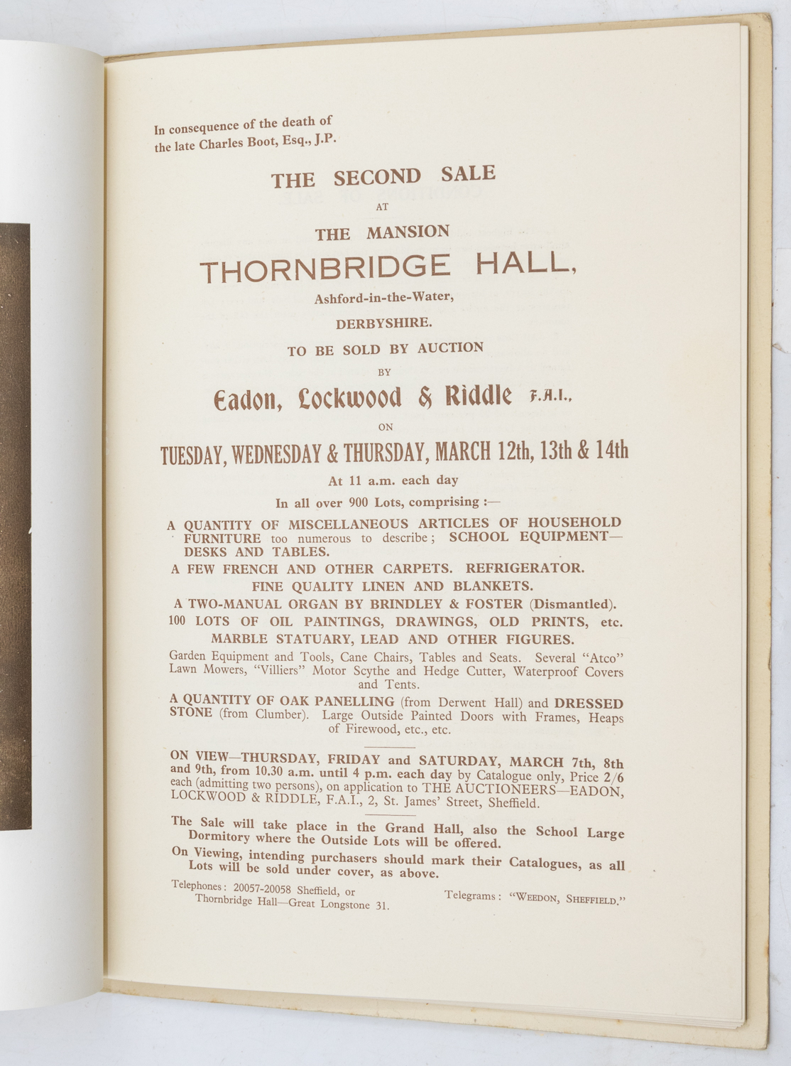 Thornbridge Hall, Ashford-in-the-Water, Derbyshire: 2 auction ...