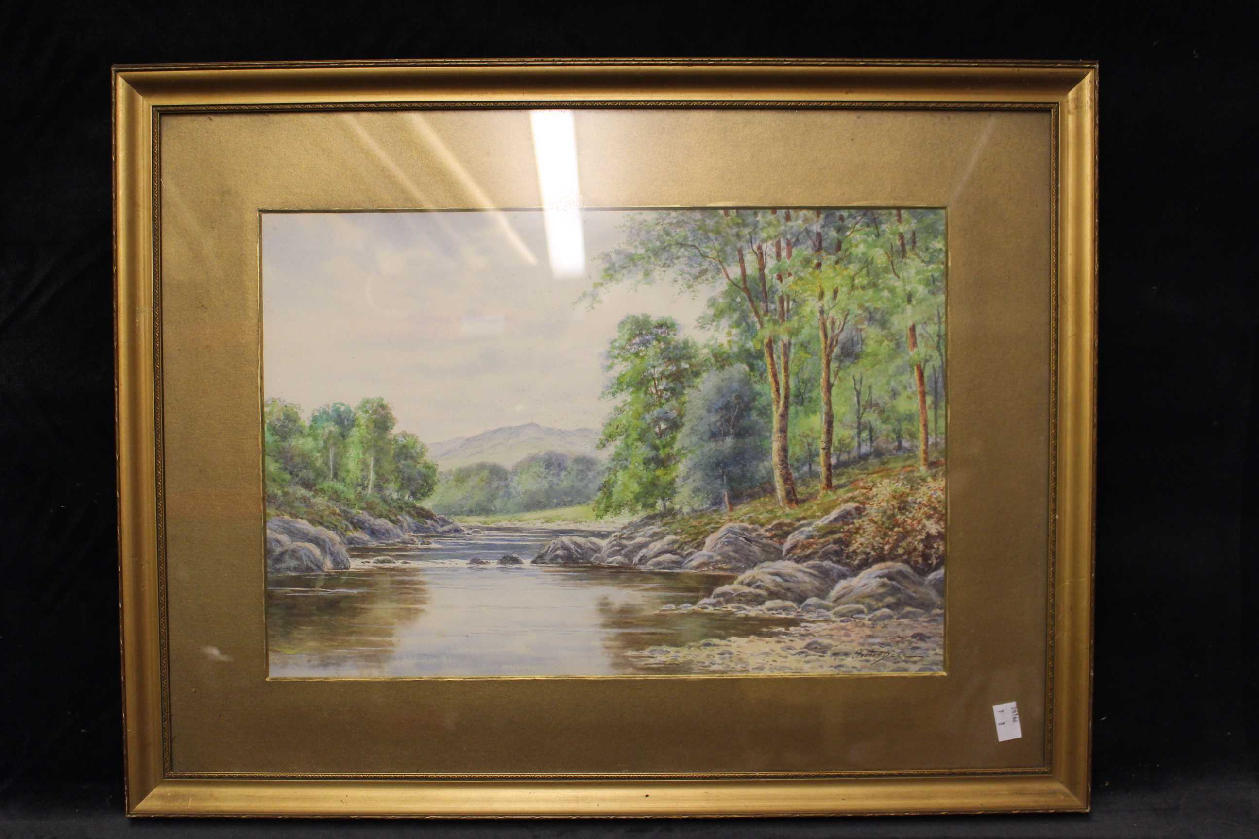 Arthur Dean River landscapes, signed watercolour, a pair, 31.5cm x 46cm ...