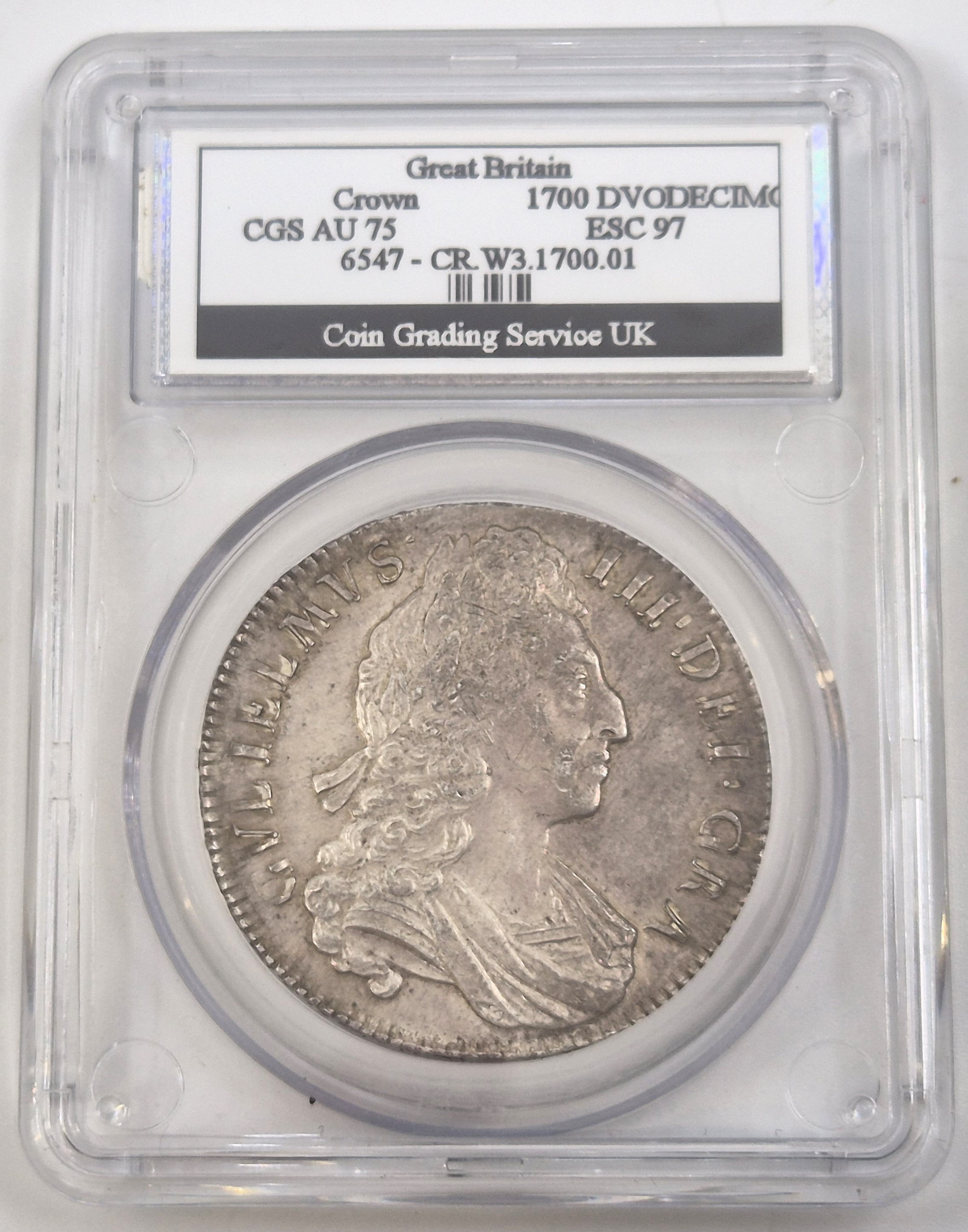 A William III 1700 crown, S 3474, obv. 3rd bust variety, edge DVODECIMO ...