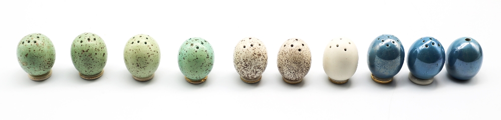 Macintyre & Co ceramic egg salt and pepper pots, unmarked blue and ...