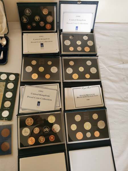 6 cases of United Kingdom proof set coins, together with other cased ...