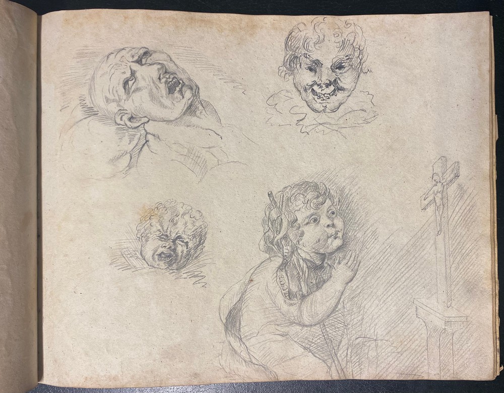 Luddism. A manuscript album featuring an illustration of someone being ...