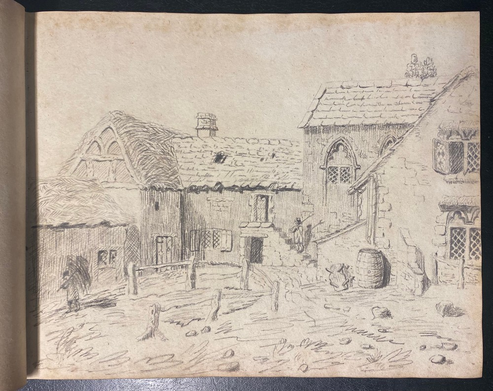 Luddism. A manuscript album featuring an illustration of someone being ...