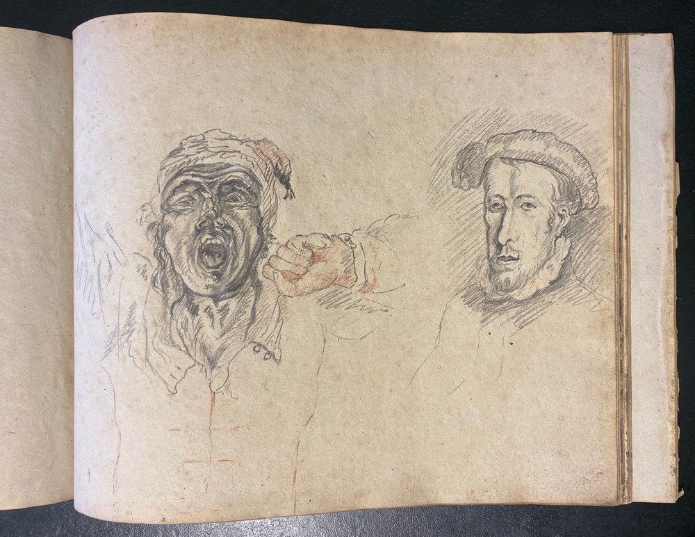 Luddism. A manuscript album featuring an illustration of someone being ...
