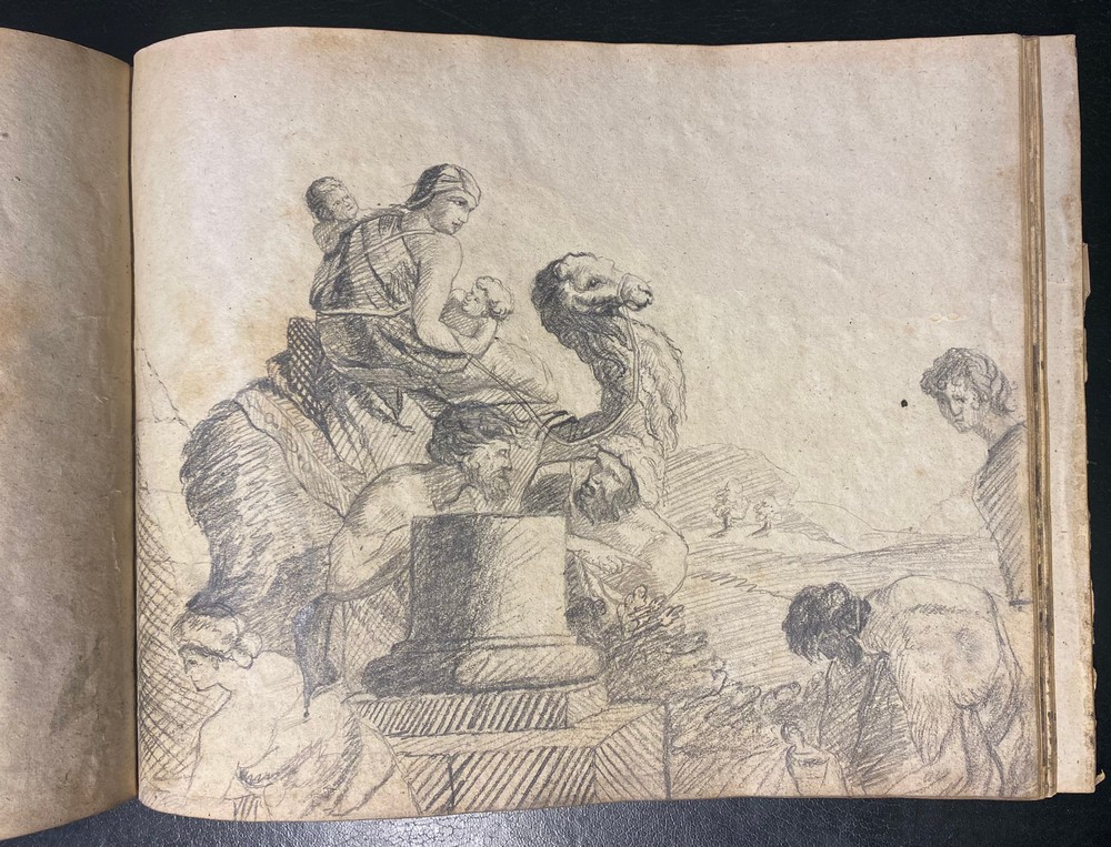 Luddism. A manuscript album featuring an illustration of someone being ...