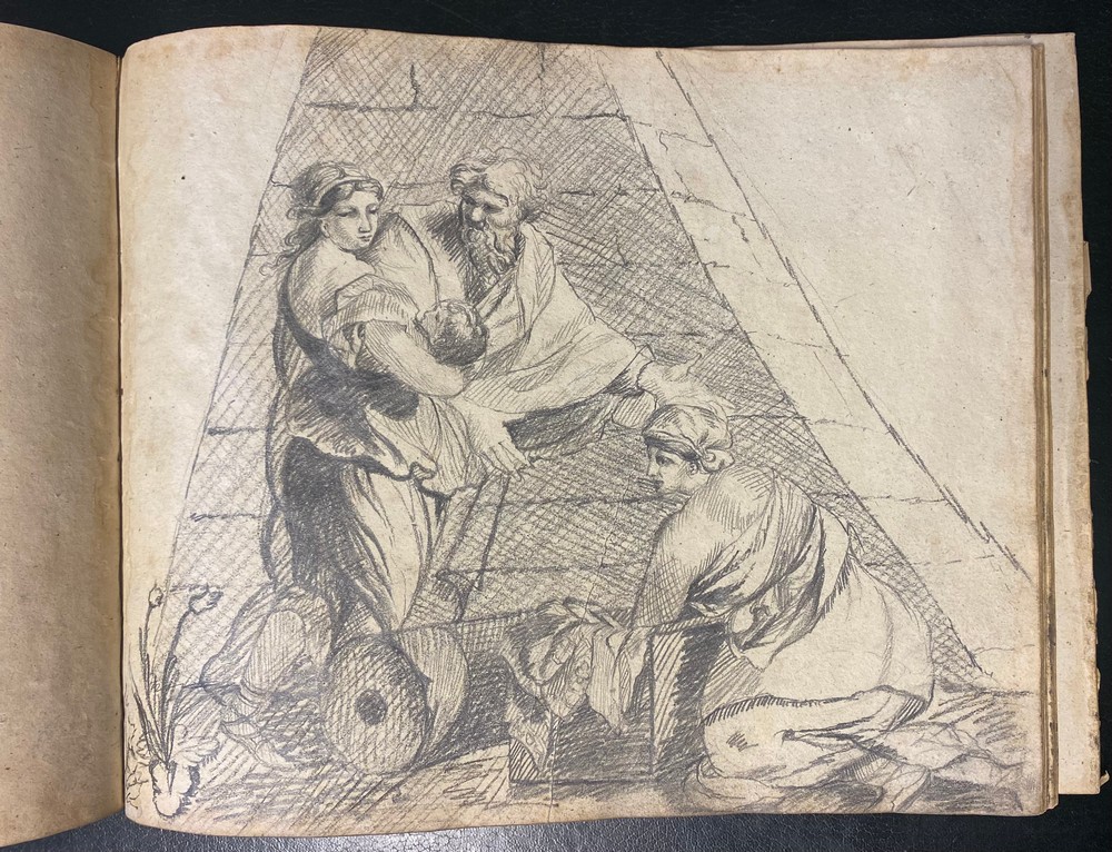 Luddism. A manuscript album featuring an illustration of someone being ...